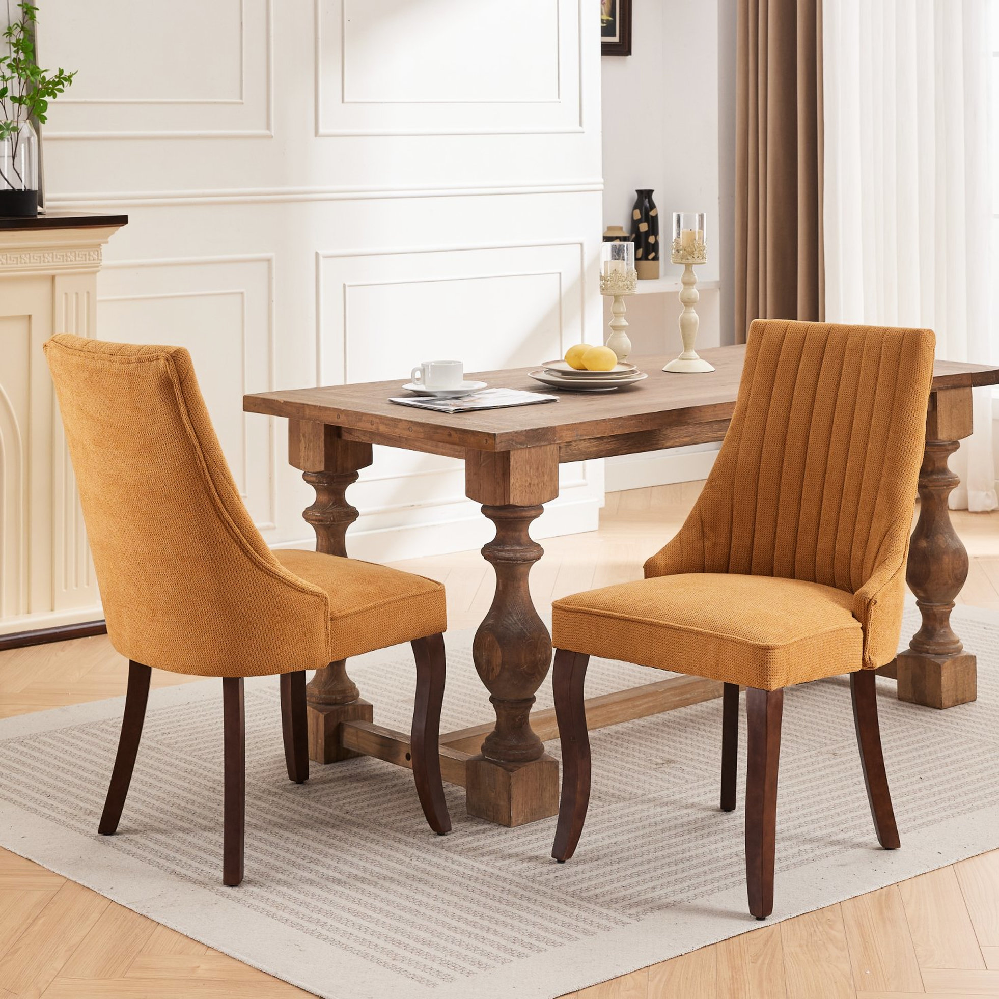 House of Hampton® Of 2 Yellow Dining Chairs, Rayon Cloth Linen Covered ...