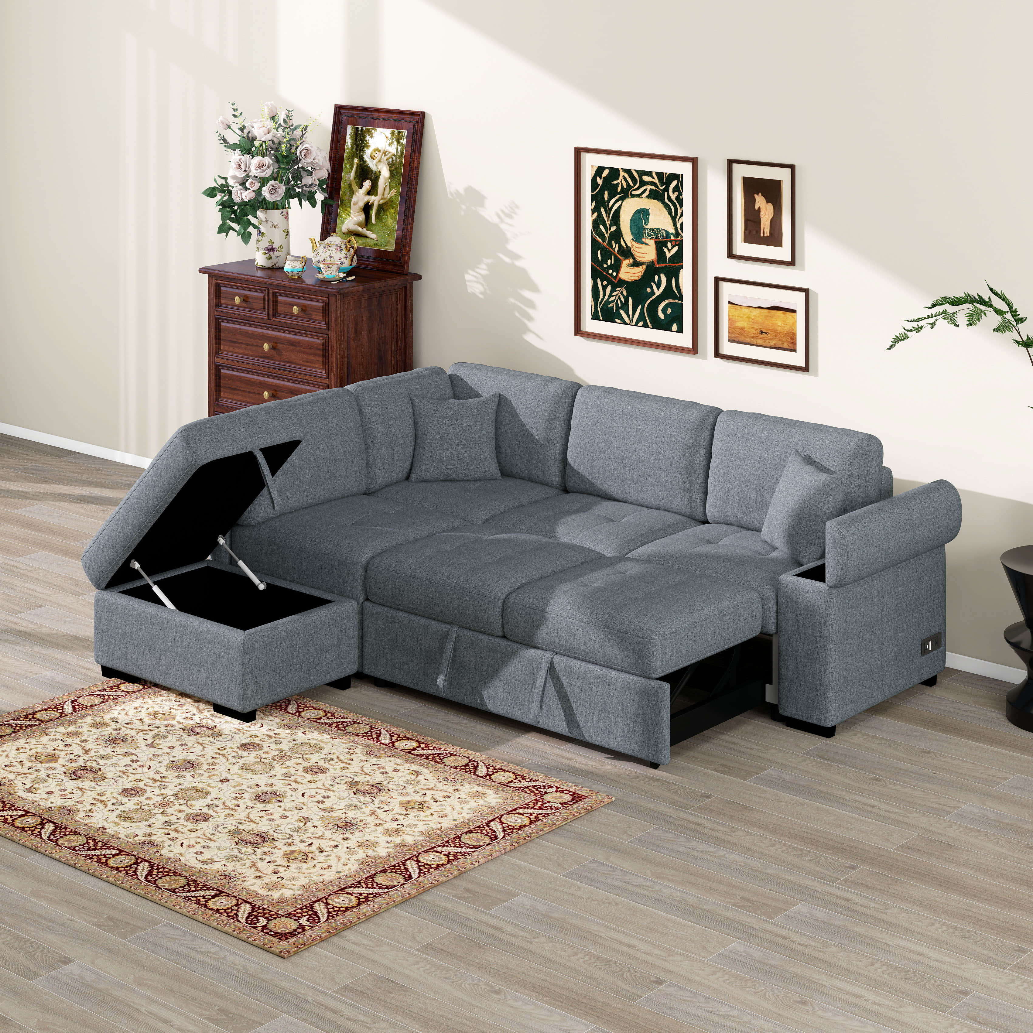 Latitude Run® Convertible Sleeper Sofa Bed With Storage Ottoman, L ...