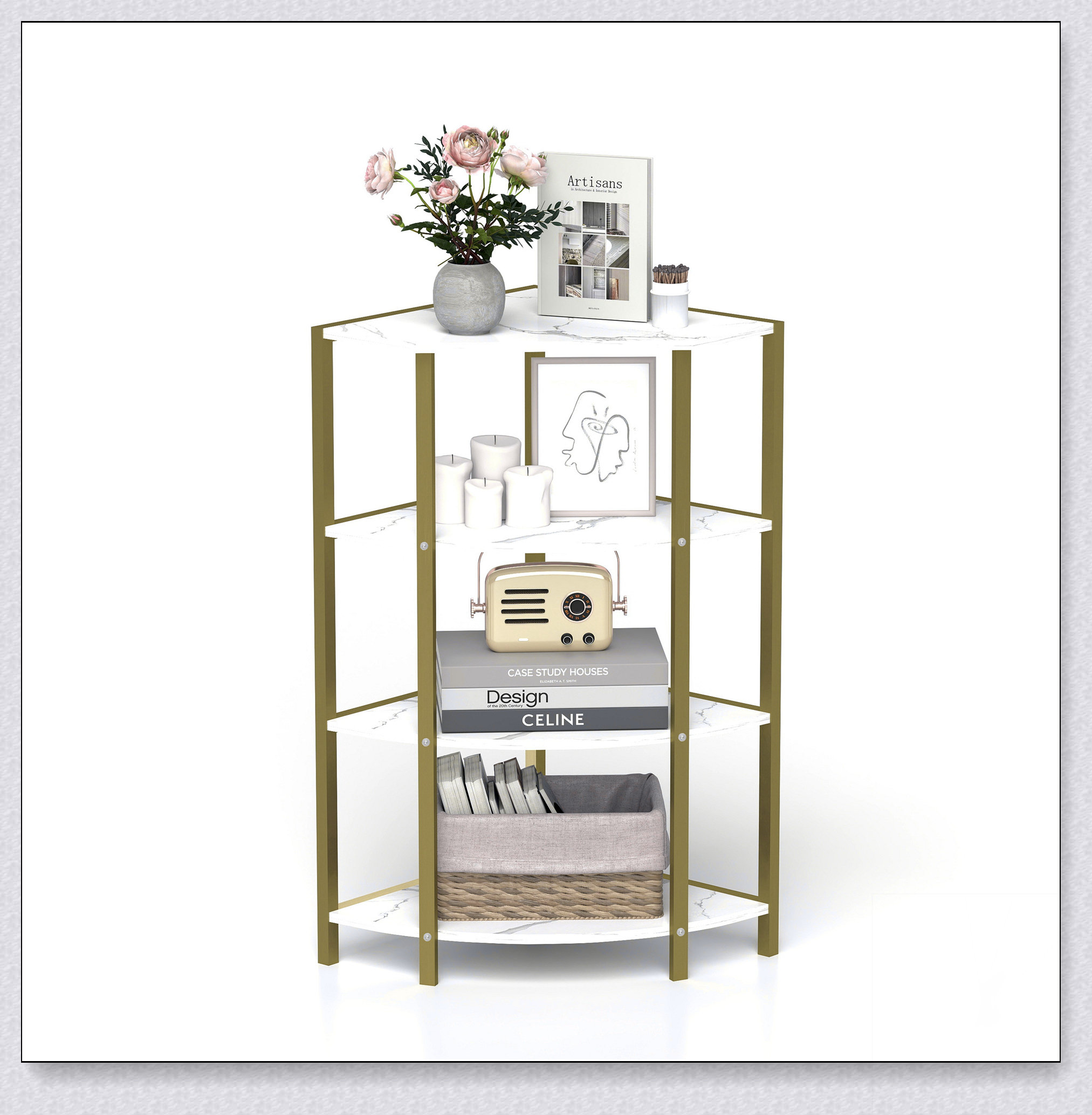 Ebern Designs 4-Tier Corner Open Shelf,Bookcase Freestanding Shelving ...