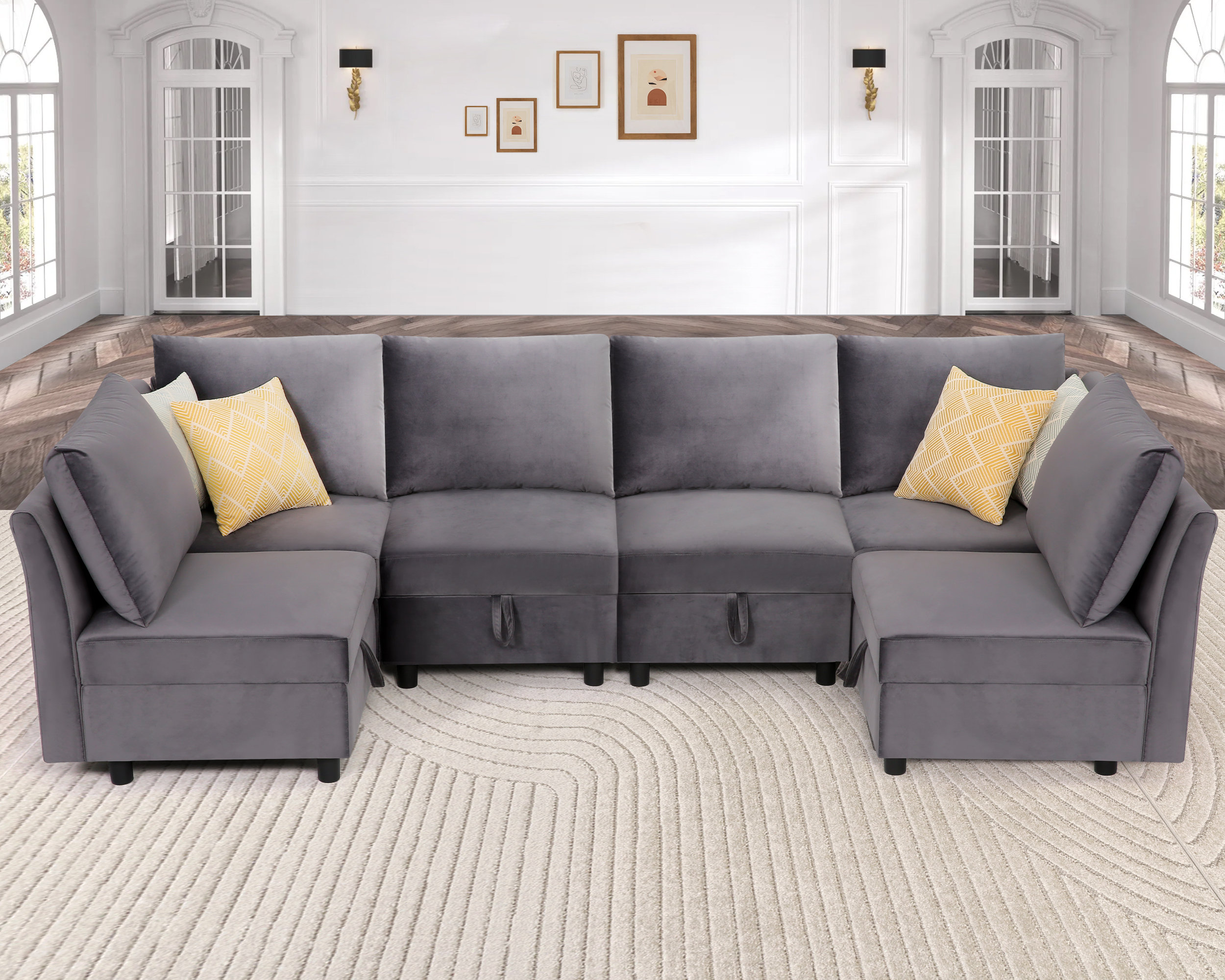 Latitude Run® 6 - Piece Velvet Modular Sectional with Under Seat ...