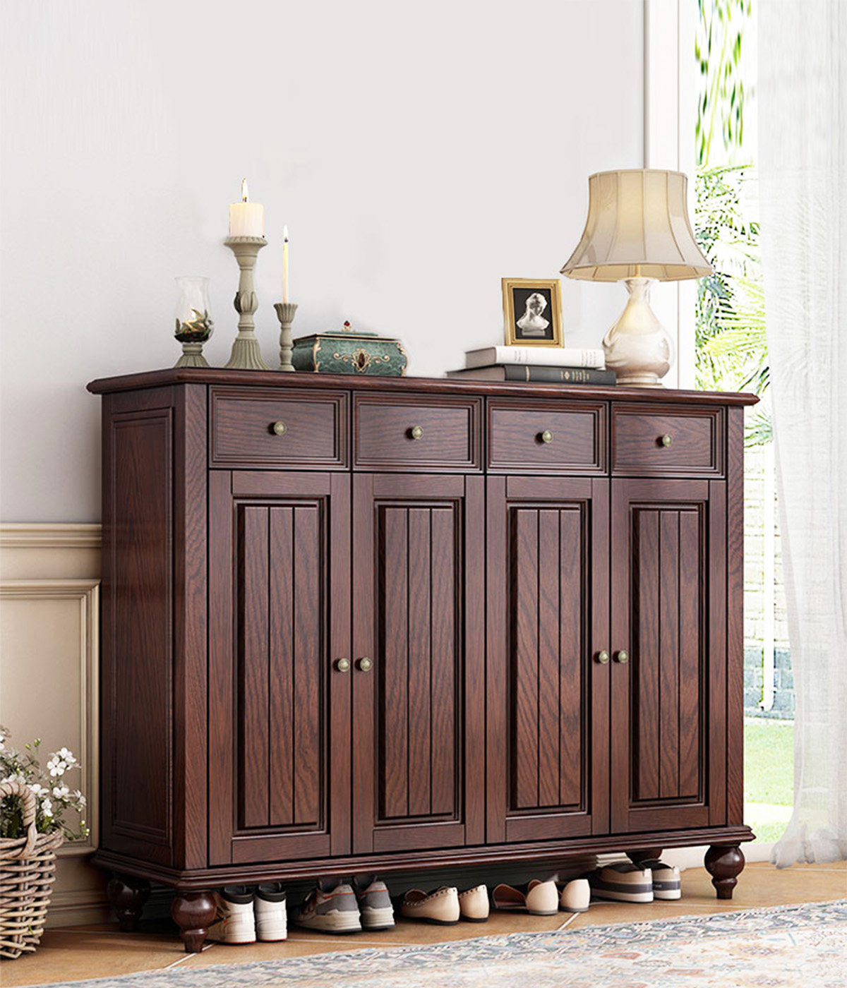 Canora Grey Traditional Solid Wood Shoe Cabinet with Drawers & Ample ...