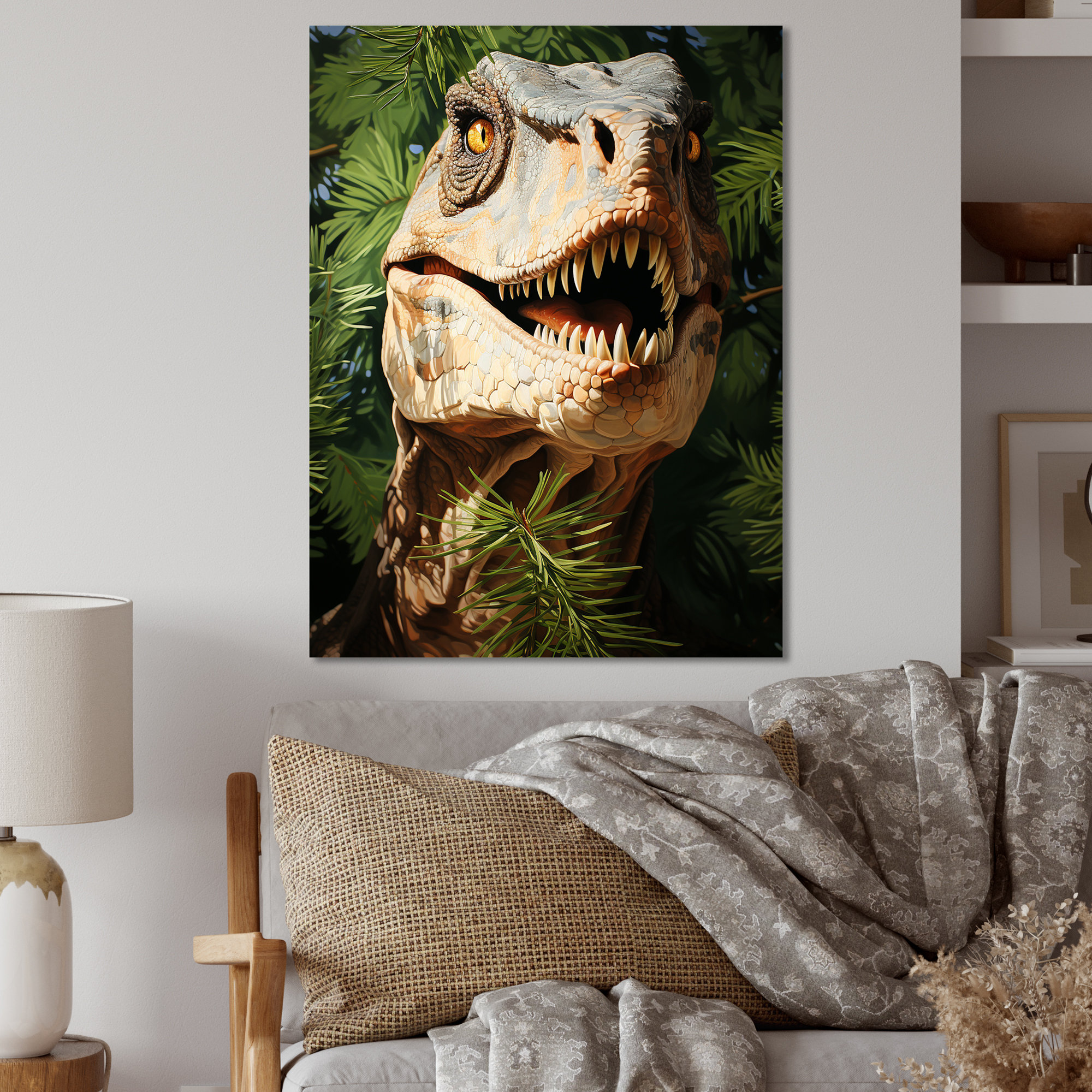 Trinx Green Velociraptor In Jungle II - Dinosaurmetal Wall Art | Wayfair