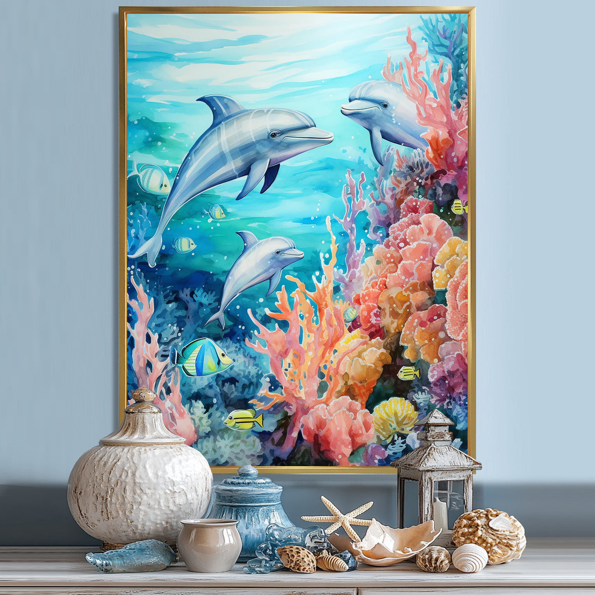 Highland Dunes Dolphin Family Ocean Ballet I - Beach & Ocean Wall Art ...