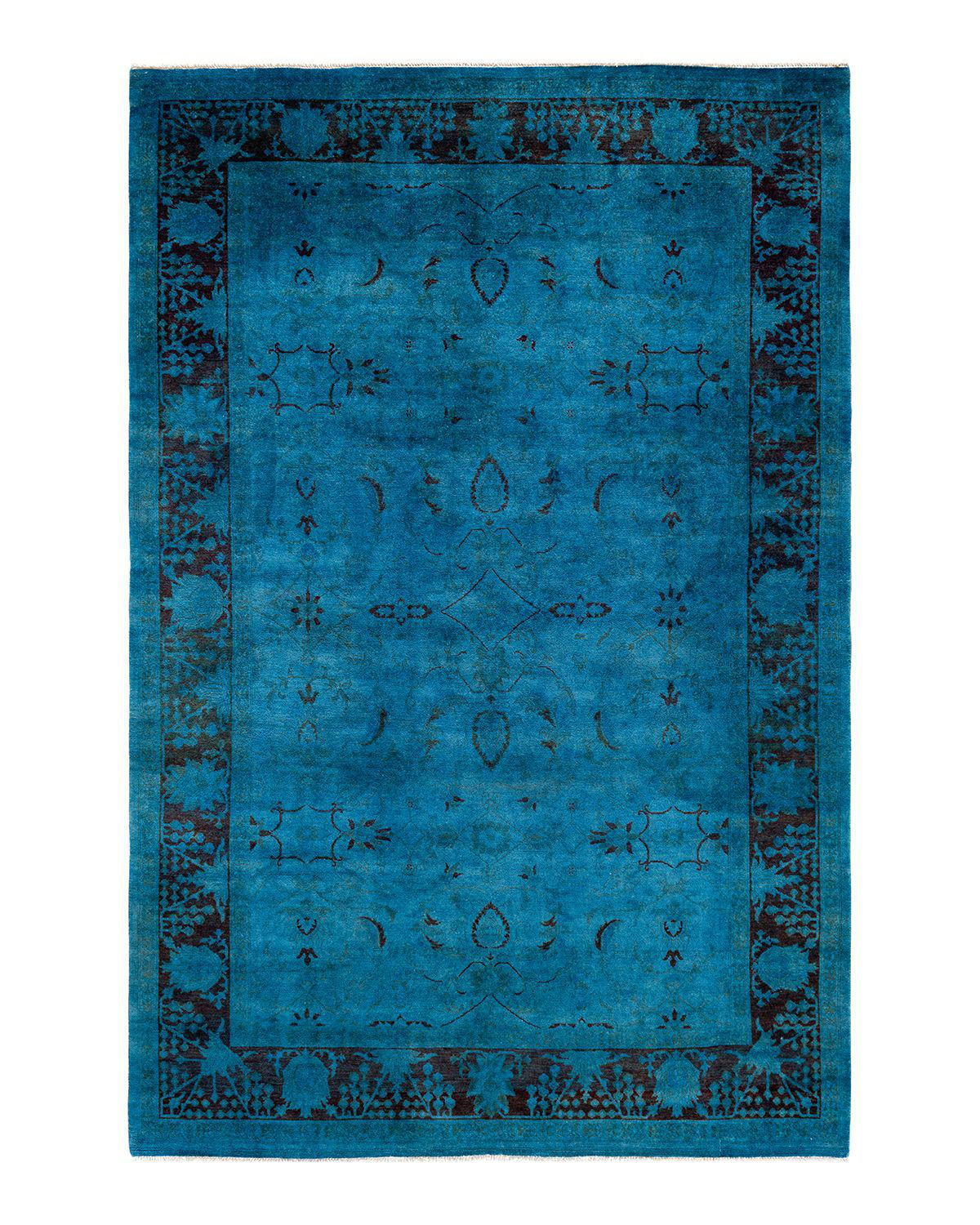 Isabelline Tapis bleu noué à la main Mazarine, unique en son genre ...