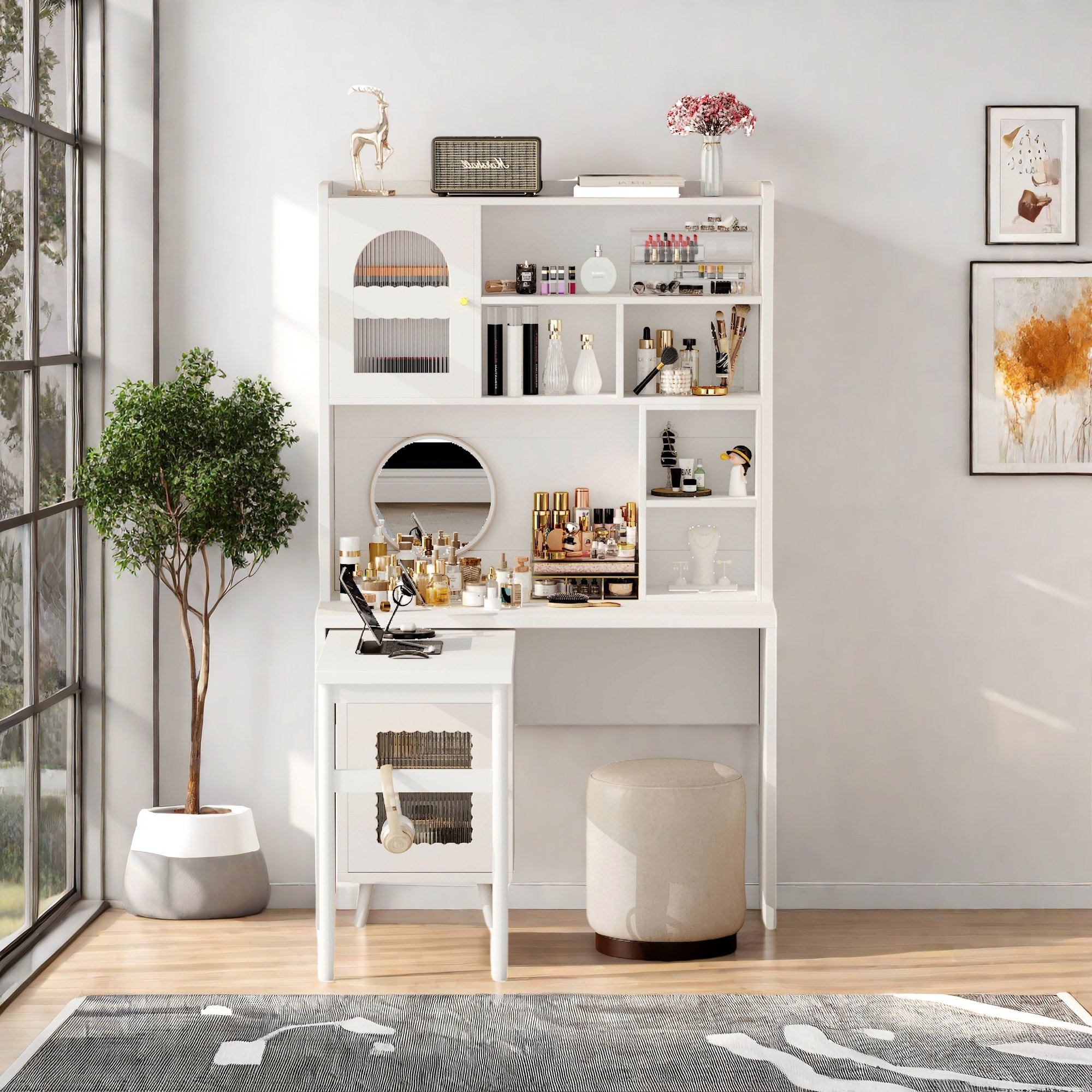 Mercer41 Computer Desk With 90 Degree Rotating Desktop, Office Desk ...