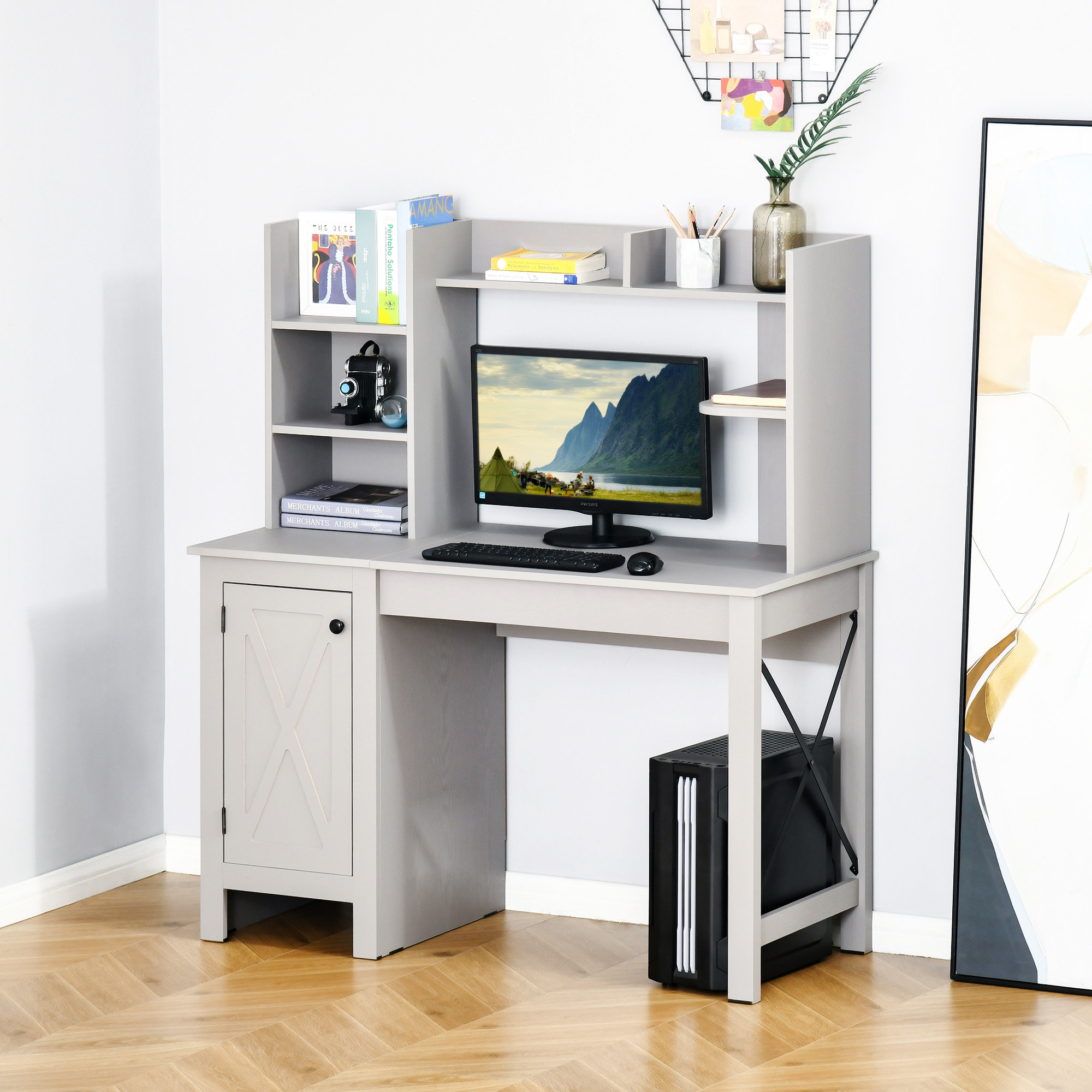 Lark Manor™ Homcom Farmhouse Computer Desk With Hutch And Cabinet | Wayfair