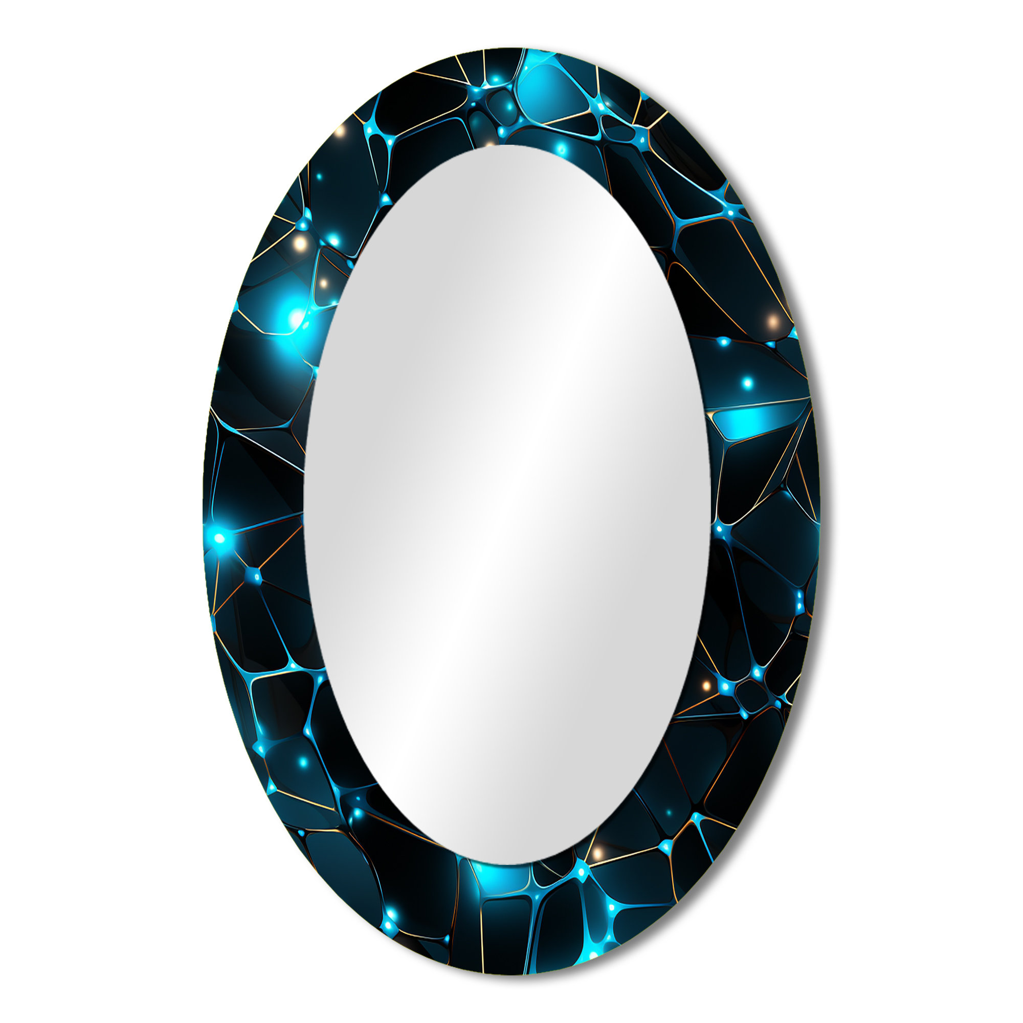 East Urban Home Blue Quantum Matrix Vision Geometric - Teal Modern Oval ...
