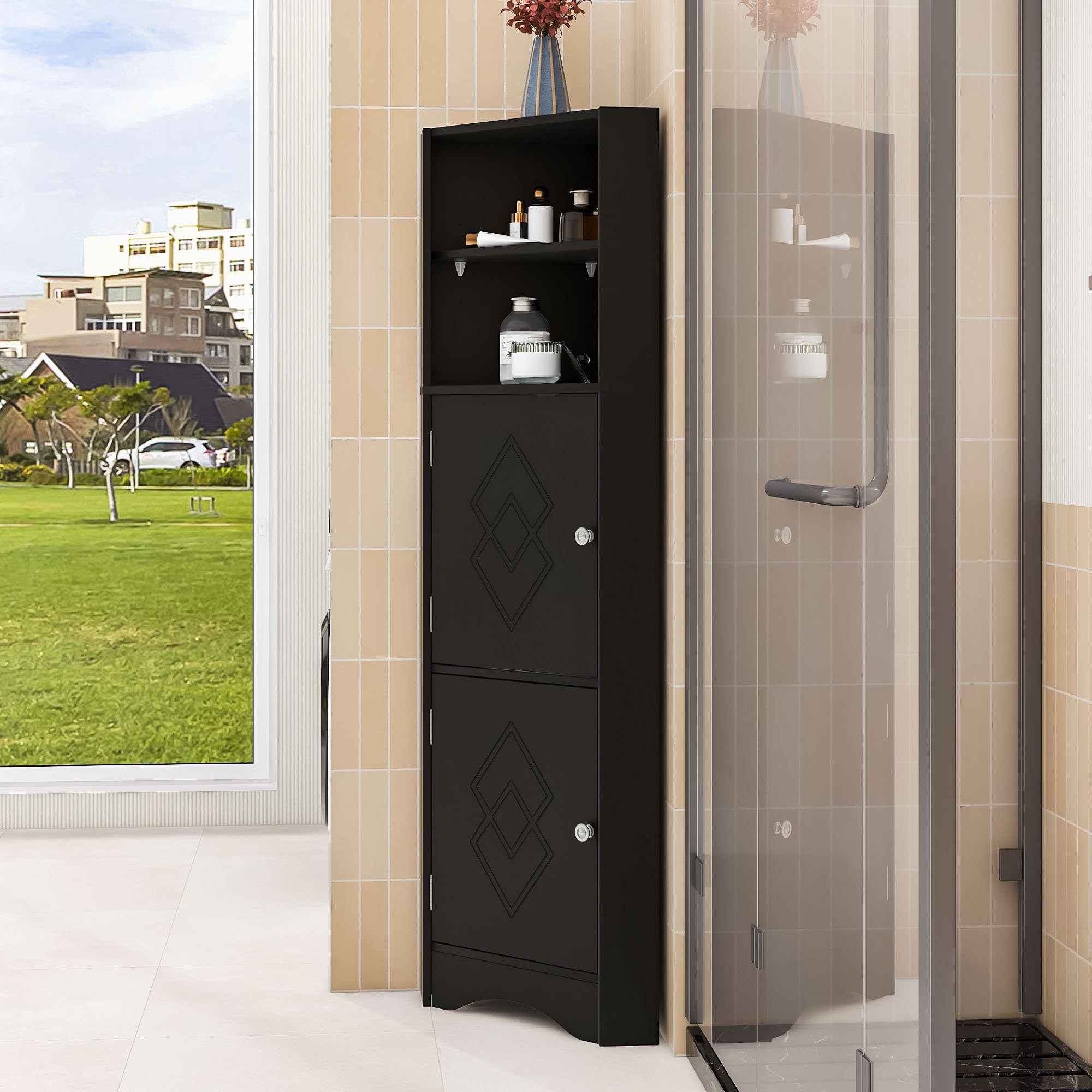 Lark Manor Elegant Triangle Corner Cabinet with Adjustable Shelves ...