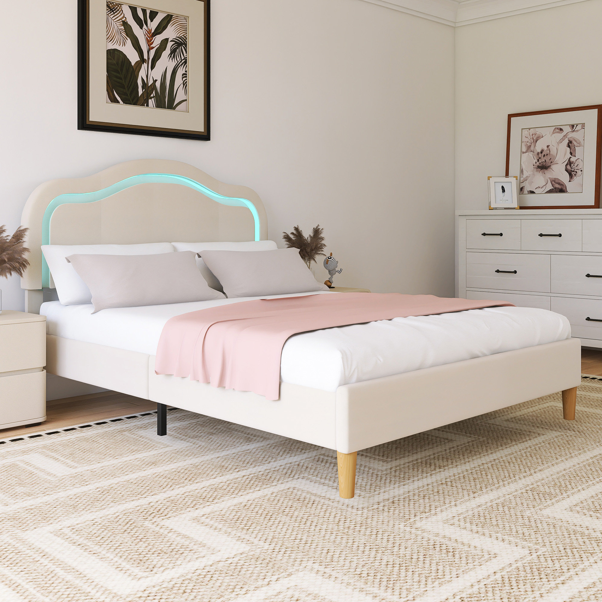 Staykiwi Velvet Upholstered Smart LED Bed Frame | Wayfair