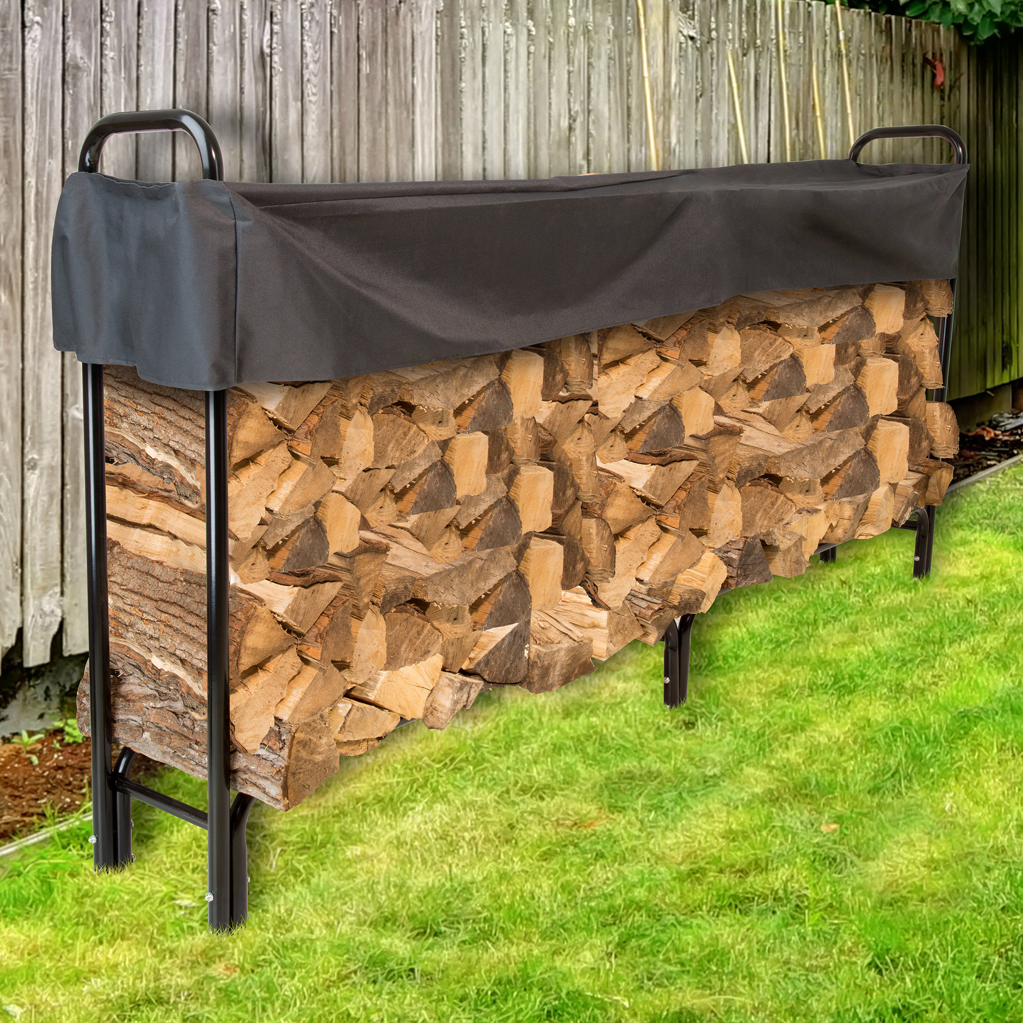 Ebern Designs Fayre 8ft Firewood Rack Outdoor Wood Rack Log Holder with ...