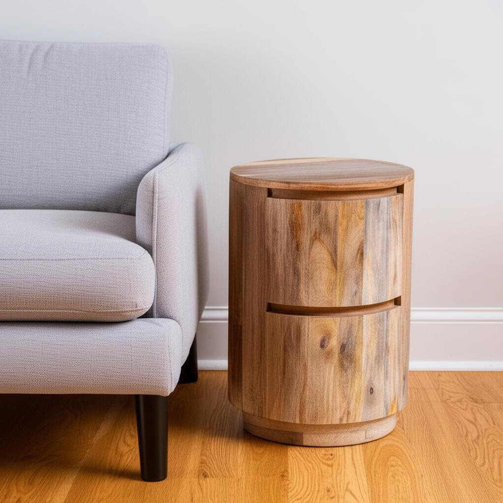 Hokku Designs 24" Natural Solid Wood Round Drum End Table With Two ...
