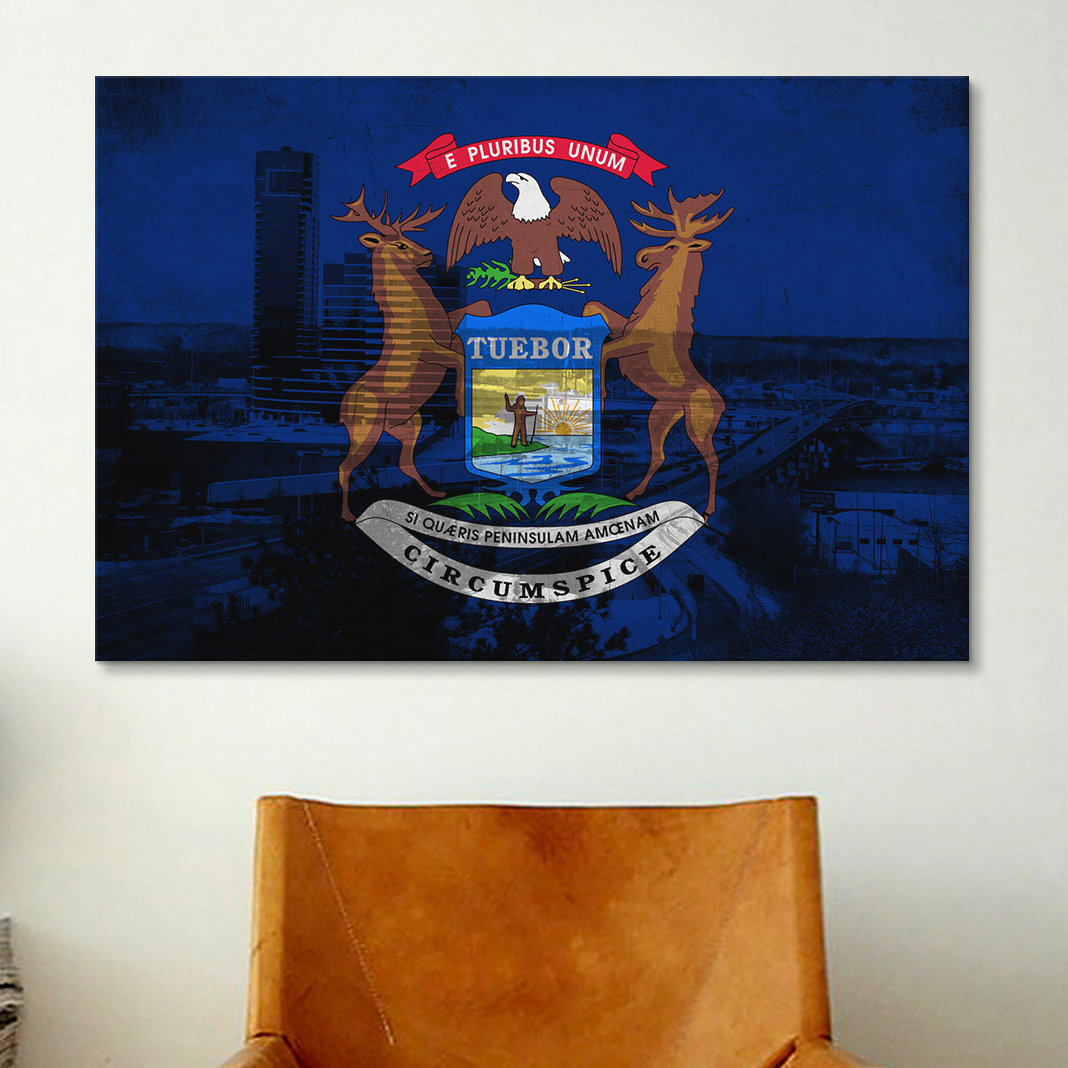 Winston Porter Michigan Flag, Grunge City Skyline, Grand Rapids ...