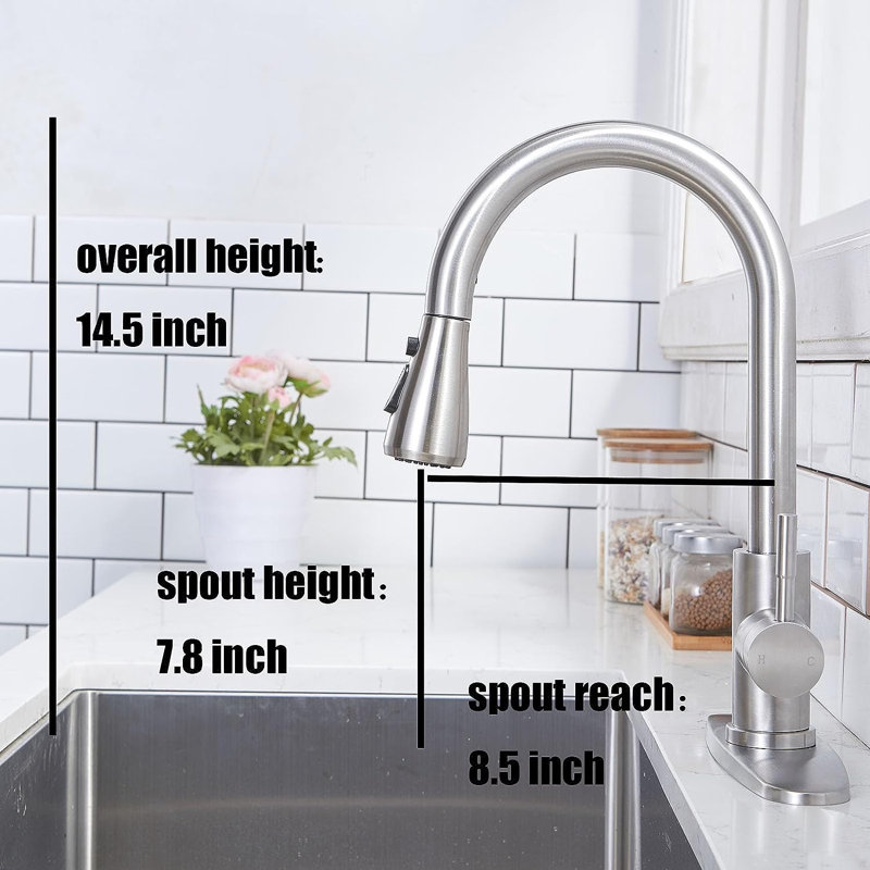 Ufaucet Brushed Nickel Single Handle Kitchen Faucet with Pull Down ...