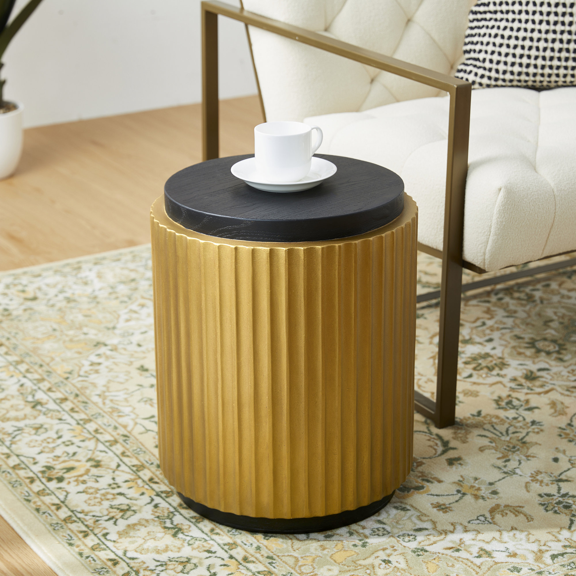 Mercer41 Modern Antique Gold MGO Fluted Side Table Or Accent Stool ...