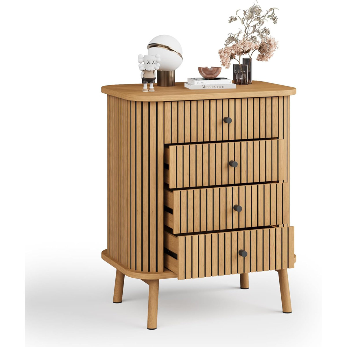 Corrigan Studio® Fluted 4 Drawers Dresser, Tall Modern Chest of Drawers ...