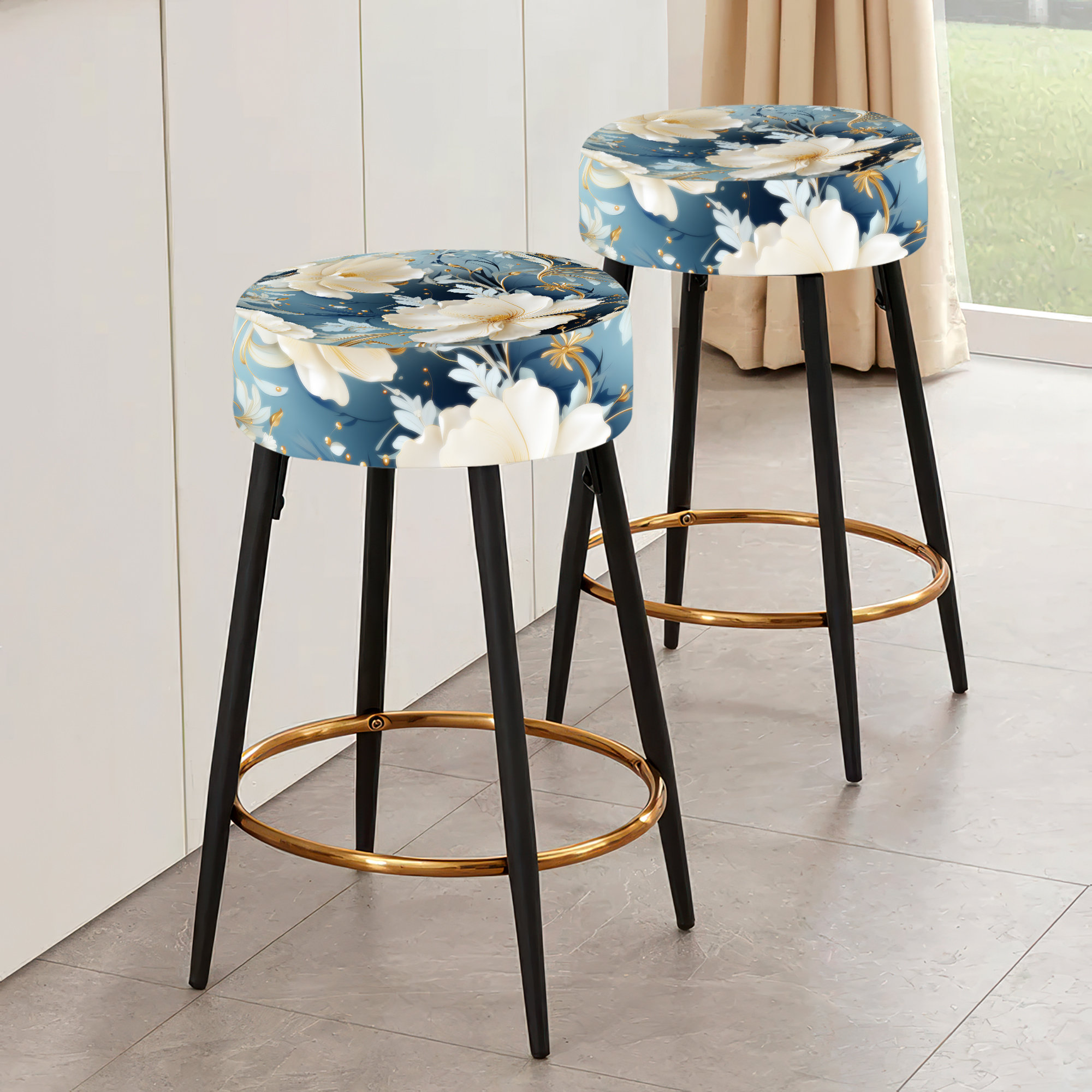 Design Art Ethereal Rococo Swirls Victorian Pattern - Floral Bar Stools ...