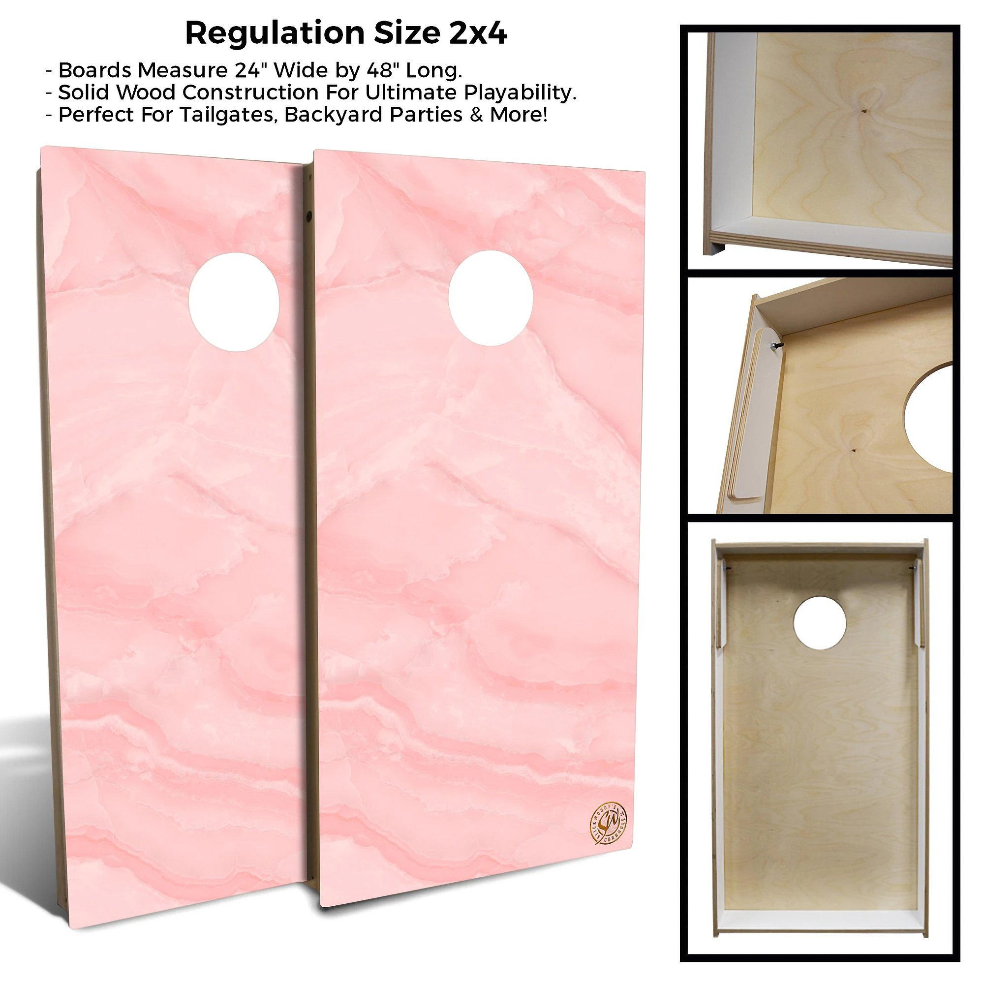 Slick Woody's Cornhole Co 2' X 4' Pink Marble Cornhole Board Set With ...