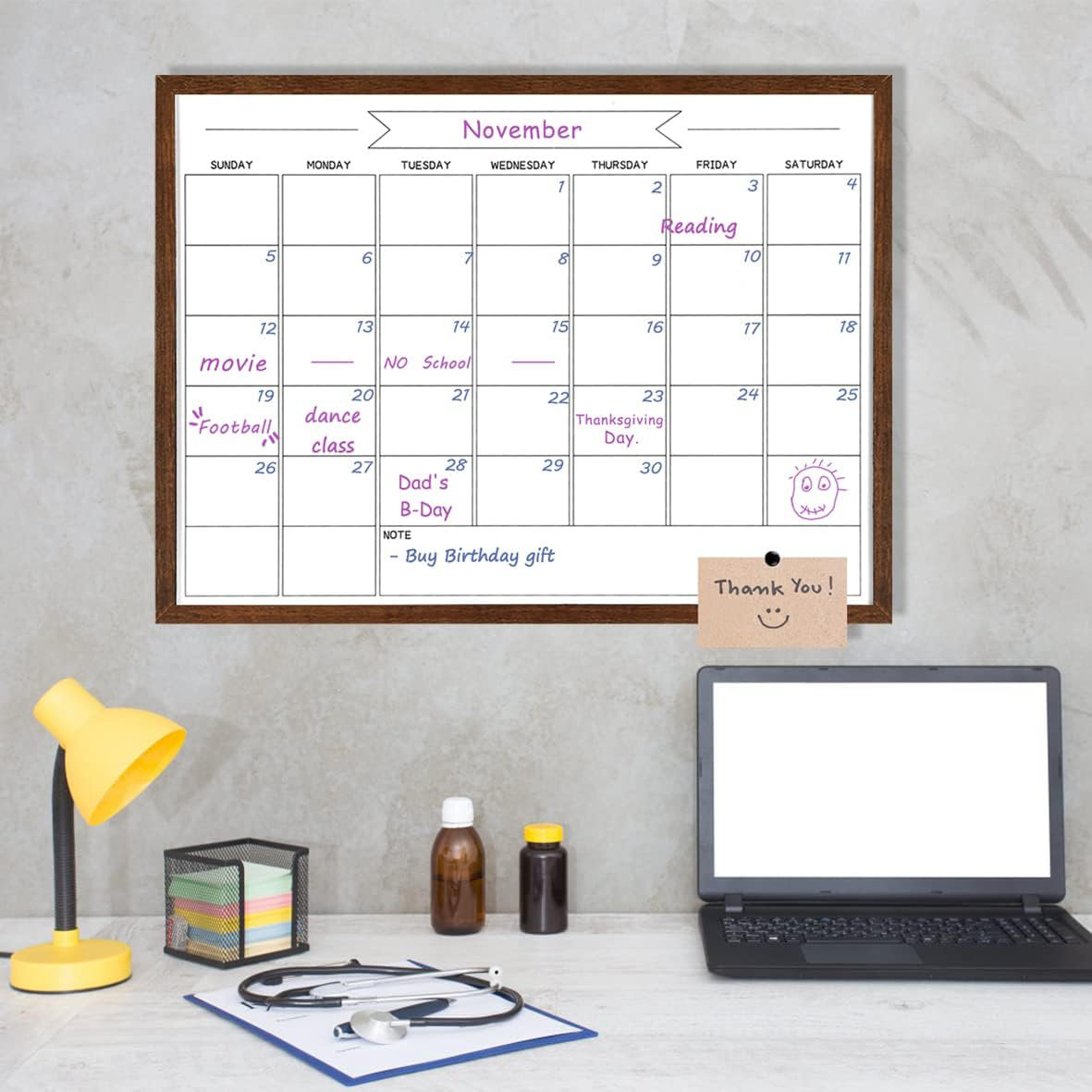 Latitude Run® 18"X 24" Dry Erase Monthly Calendar Board, Magnetic ...