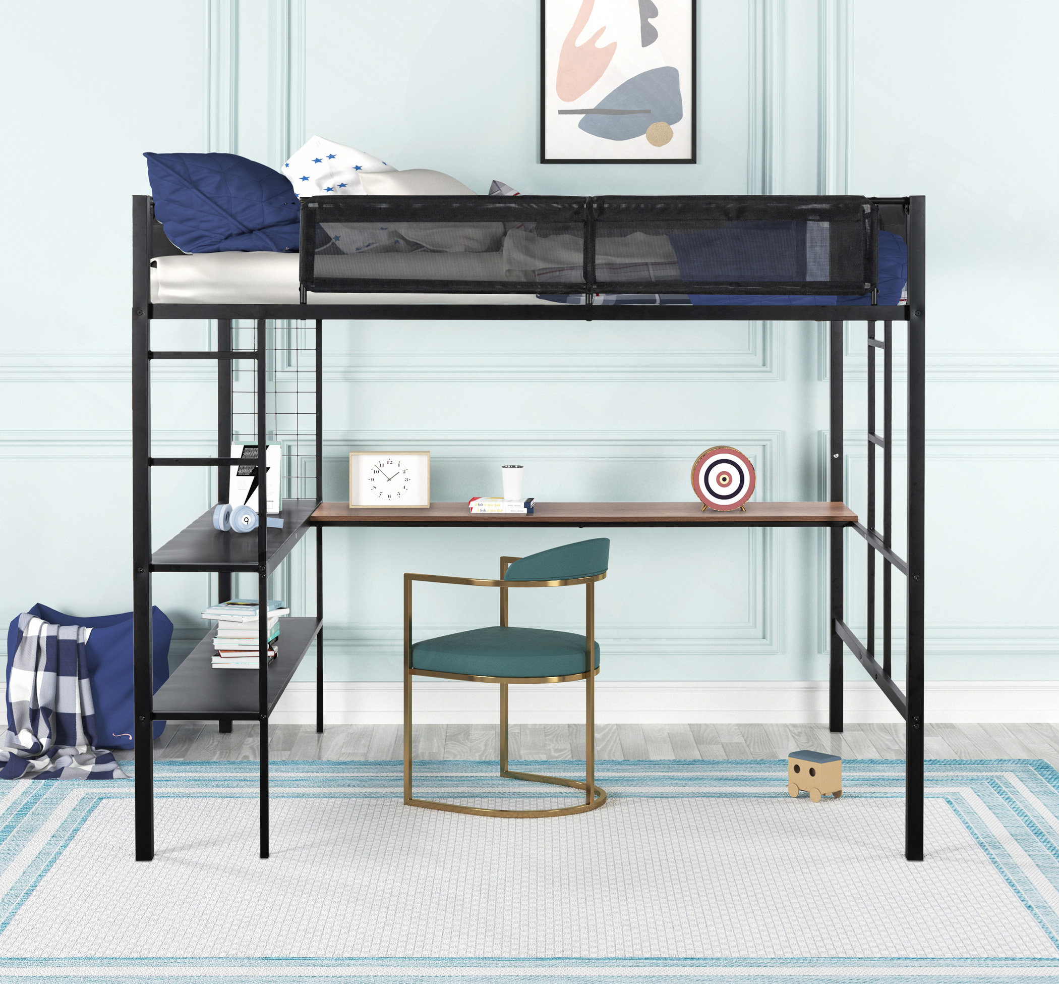 Latitude Run® Loft Bed With Desk & Shelves/ Sturdy Bed Frame/ Noise ...