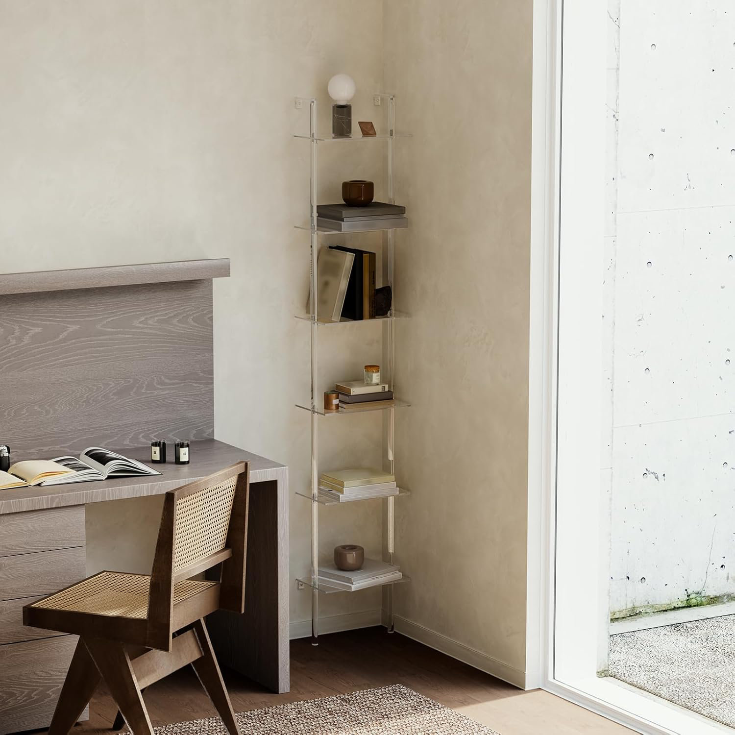 Brayden Studio® Clear Acrylic Ladder Bookshelf Wall Mounted - Space ...