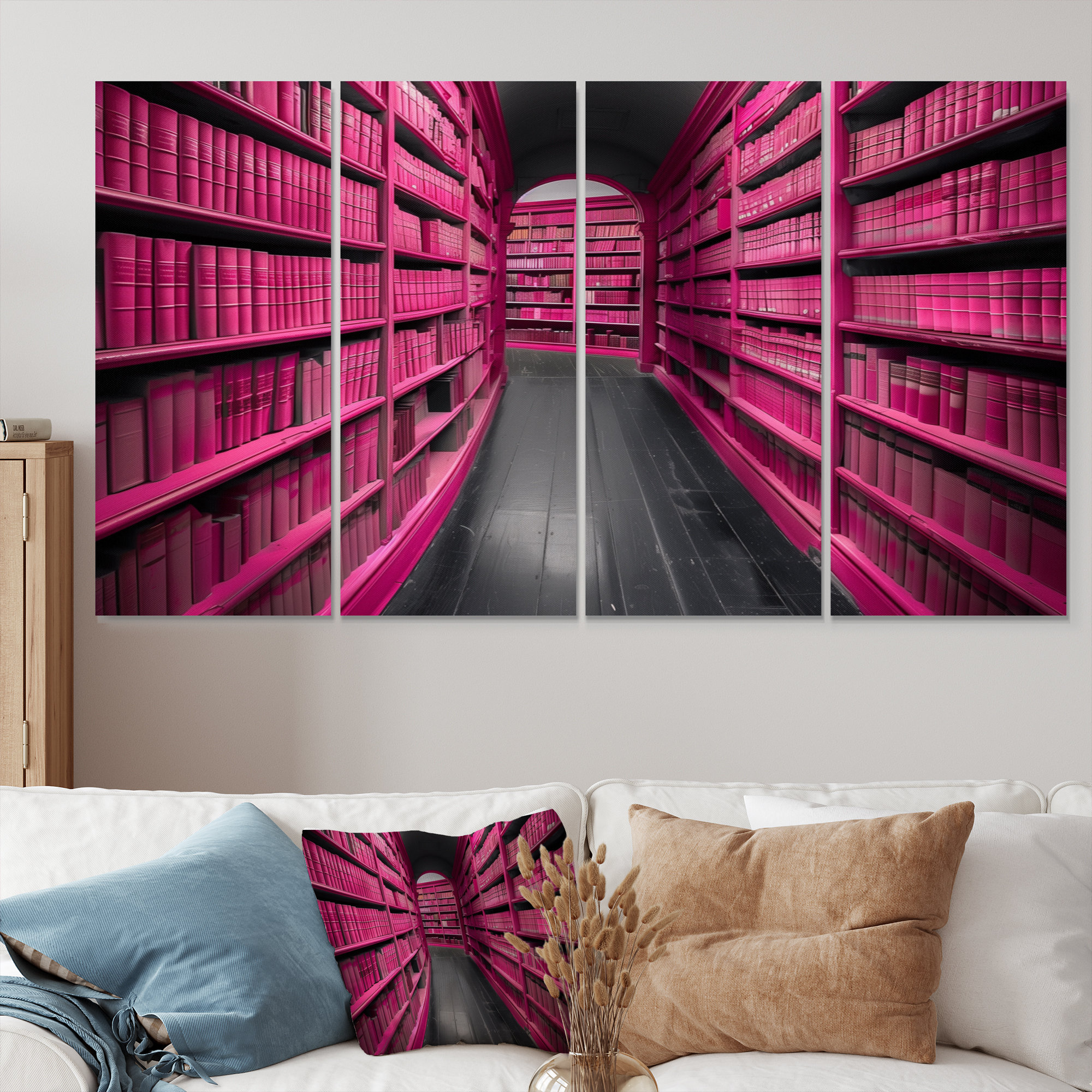 Ebern Designs Pink Grey Library Bookshelf Perspective I - Libraries ...