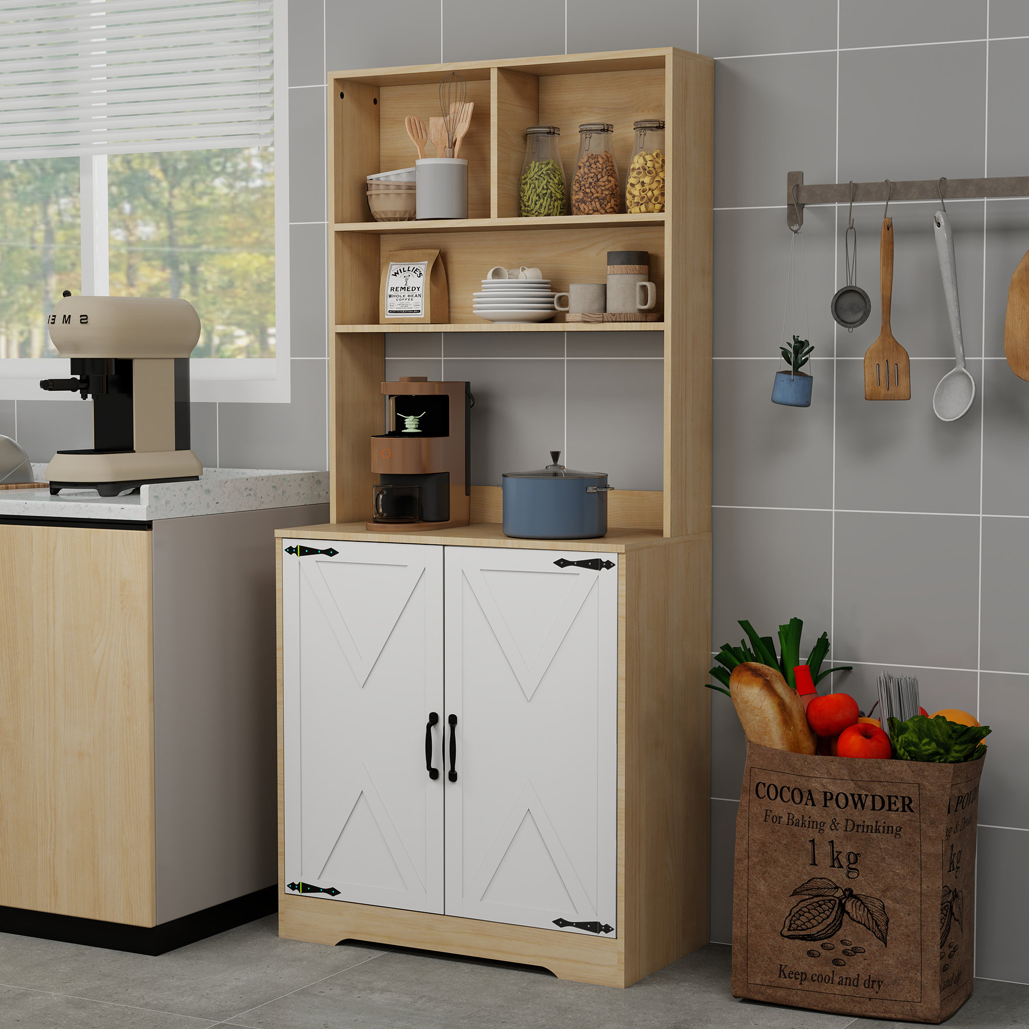 Gracie Oaks Kichen Pantry Storage Cabinet With Microwave Shelf | Wayfair