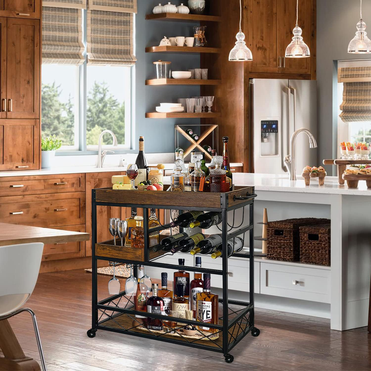 Zeki Shoggy Bar Cart Industrial Kitchen Serving Carts For Home 3 Tier ...