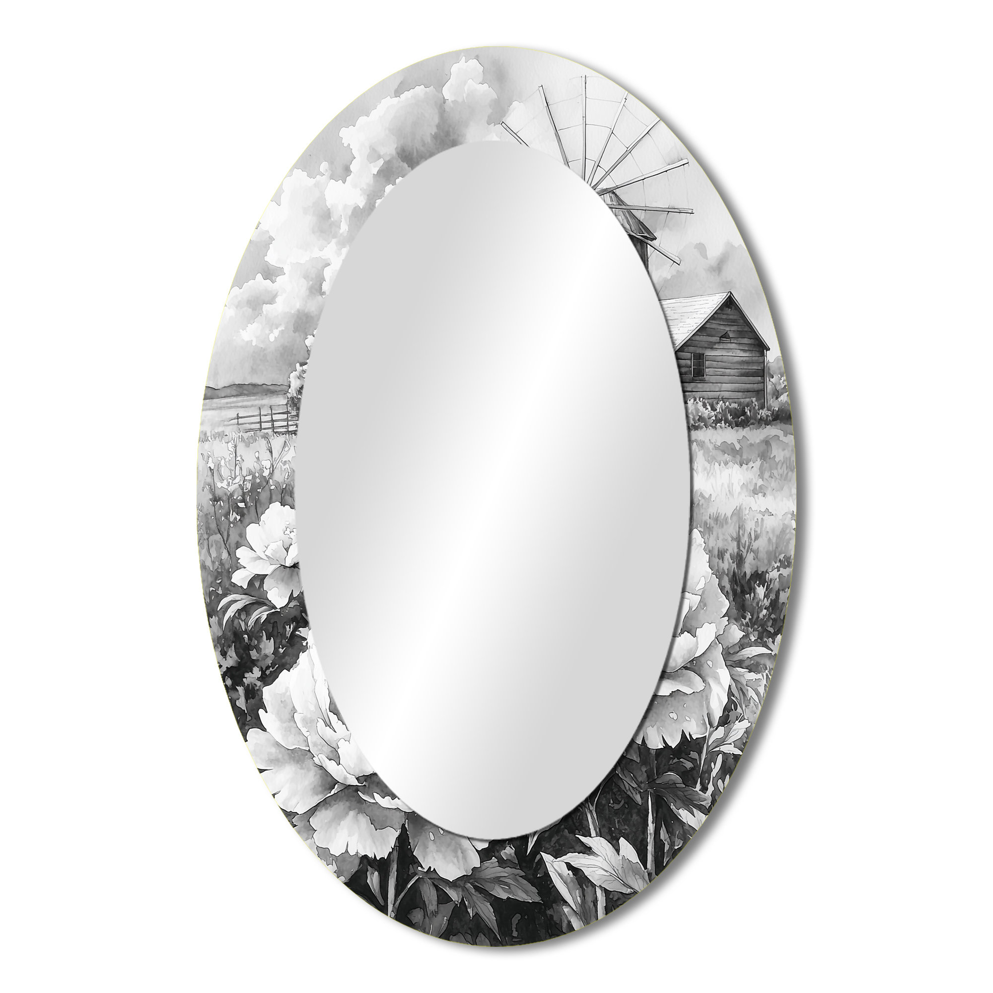 Ophelia & Co. Monochrome Peonies At The Barn - Large Oval Wall Mirror ...