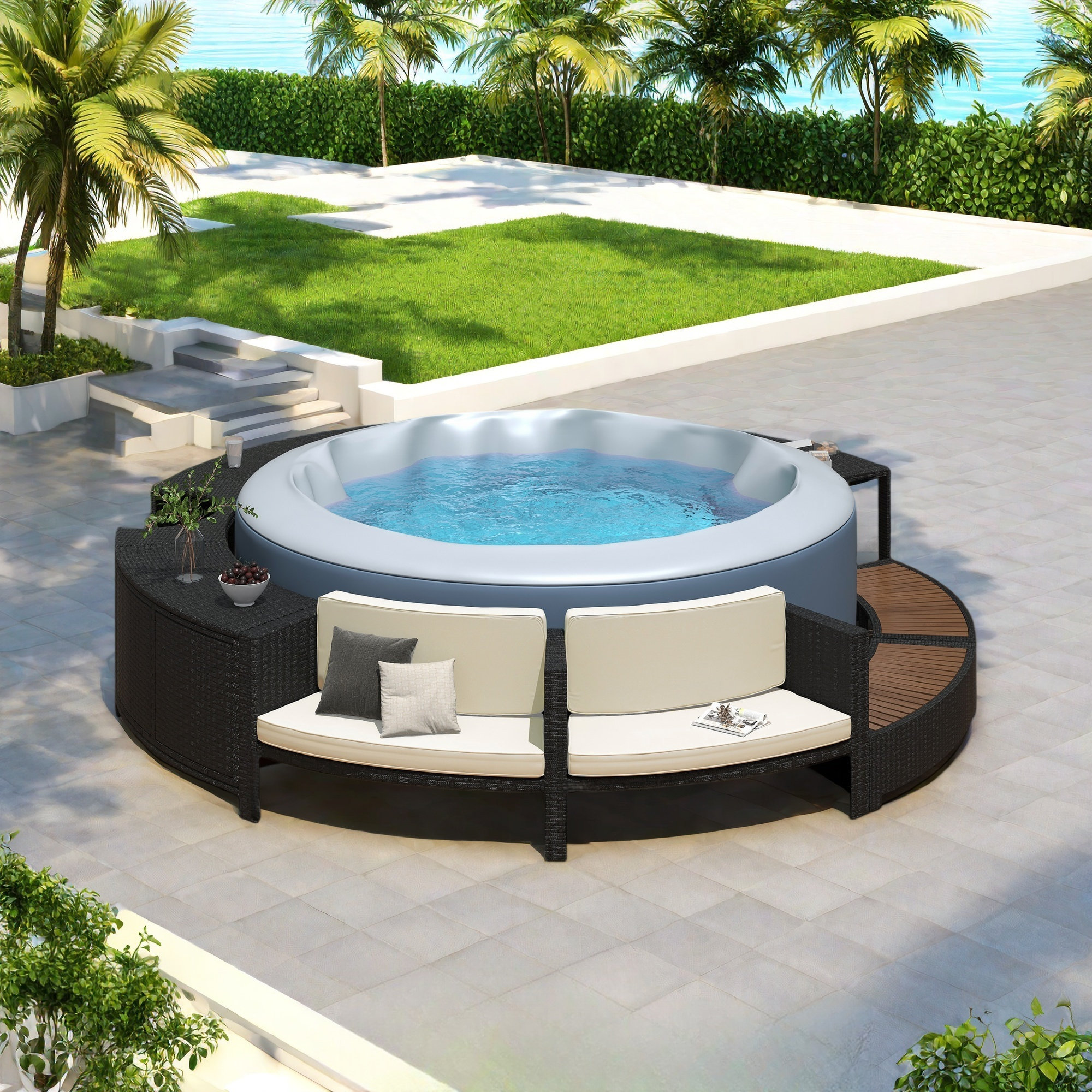 Latitude Run® Spa Surround Spa Frame Patio Rattan Sofa Set With Storage ...
