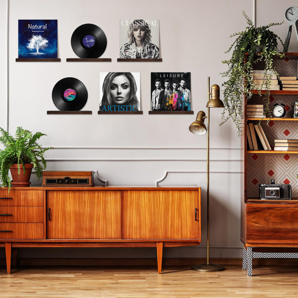 Latitude Run® Vintage Vinyl Record Shelf Wall Mount, Wooden Vinyl ...