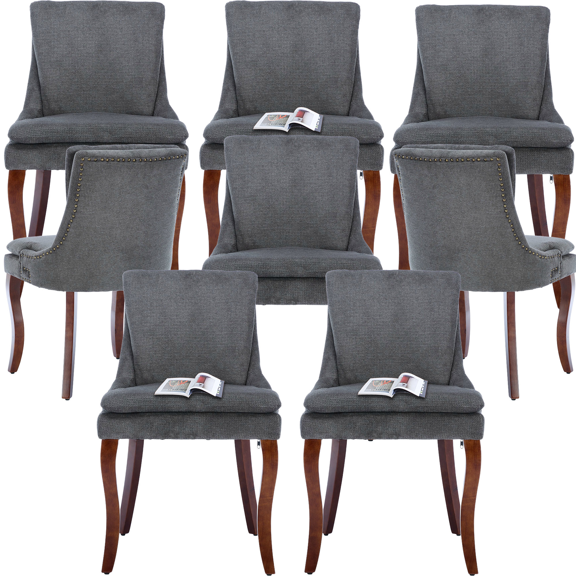 Wildon Home® Double-Layer Cushioned Chenille Dining Chairs Wood Legs ...