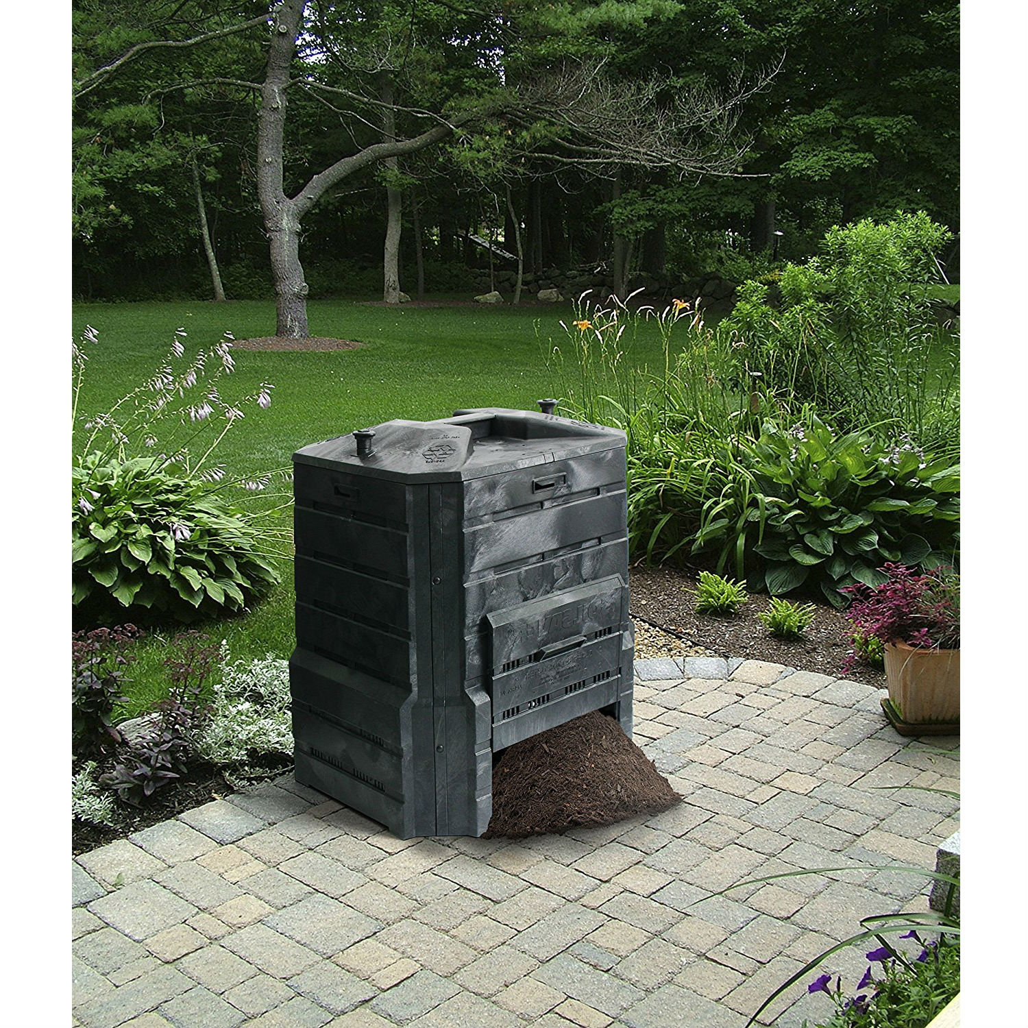 Algreen 94 Gal. Plastic Outdoor Stationary Composter with Latching Lid ...