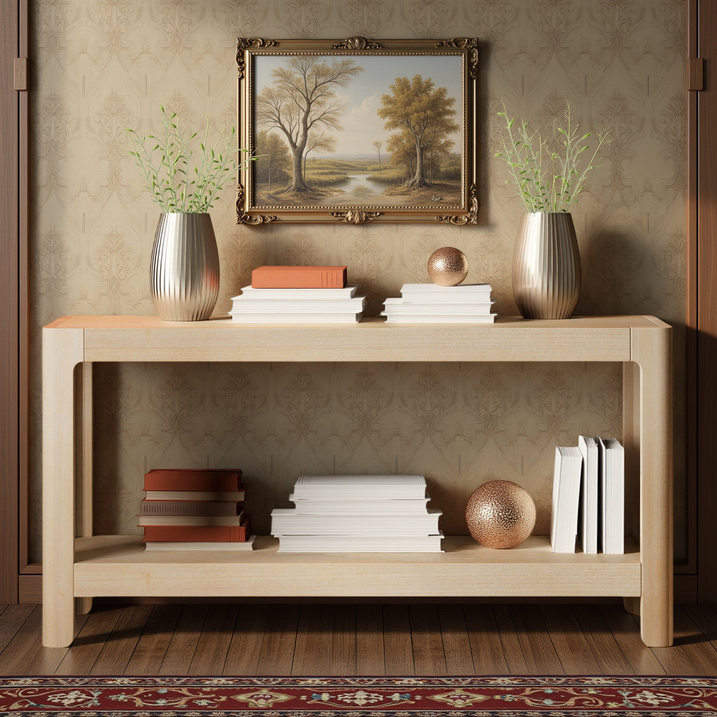 Latitude Run® Console Table with Rounded Corners, Solid Pine Legs and ...