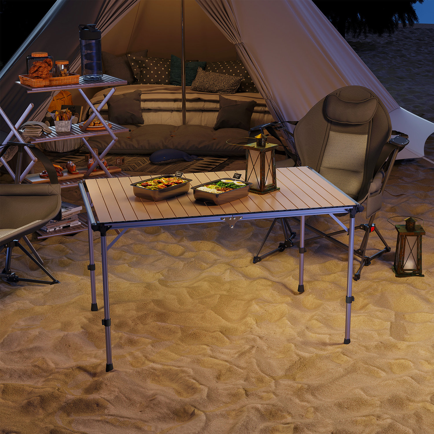 EvoNet Light Brown Portable Camping Dining Table – 51.2"lx31.5"w ...