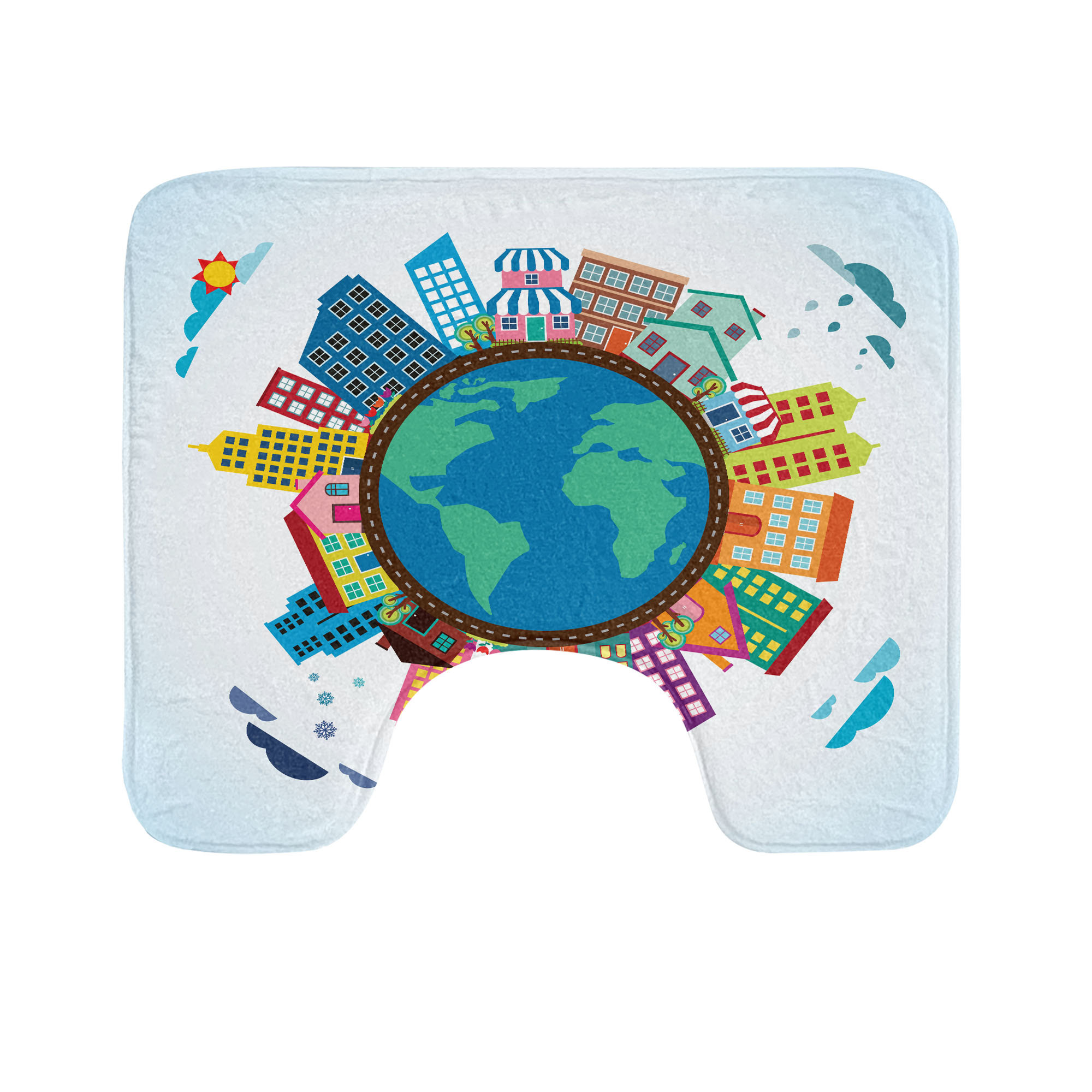 Dakota Fields World Map Toilet Mat U-Shape Bathroom Rug 20" Multicolor ...