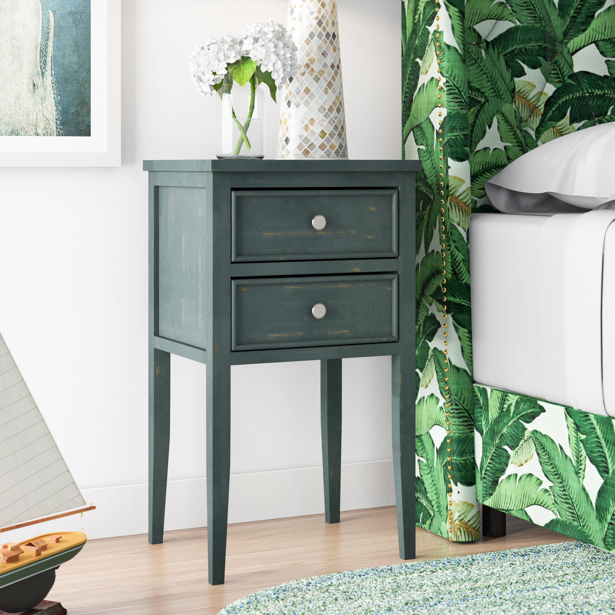 Gracie Oaks Evangelyne Solid Wood 2 Drawer End Table & Reviews | Wayfair