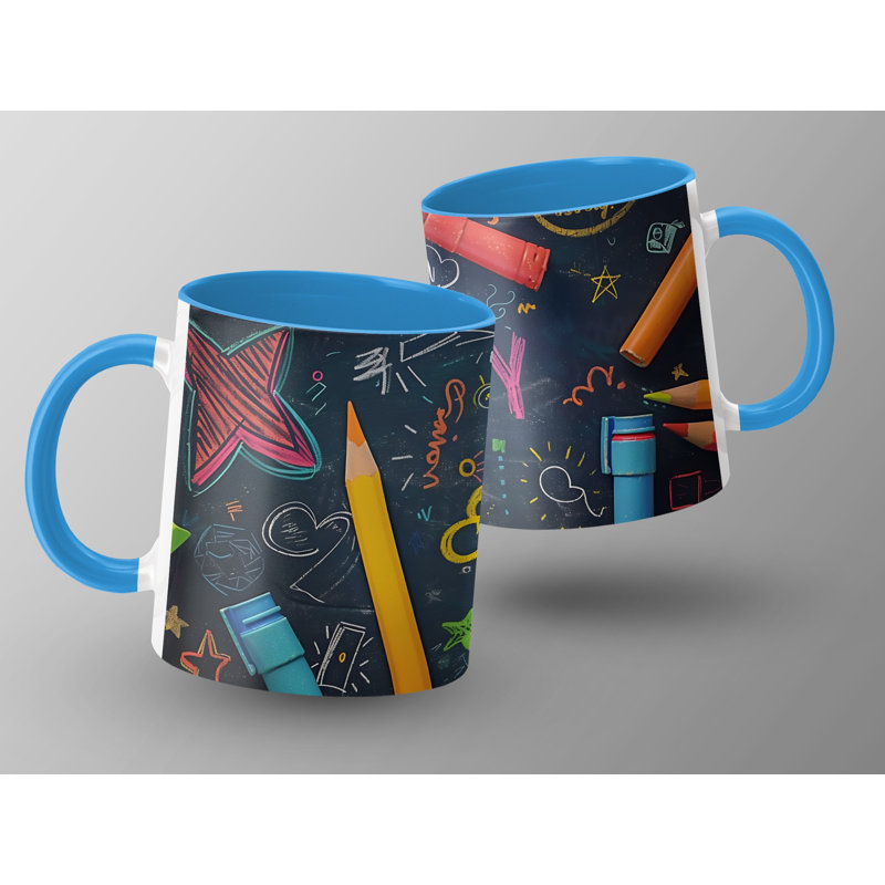 East Urban Home Set of 3 Kids Drawing Style 11oz Accent Mugs – White ...