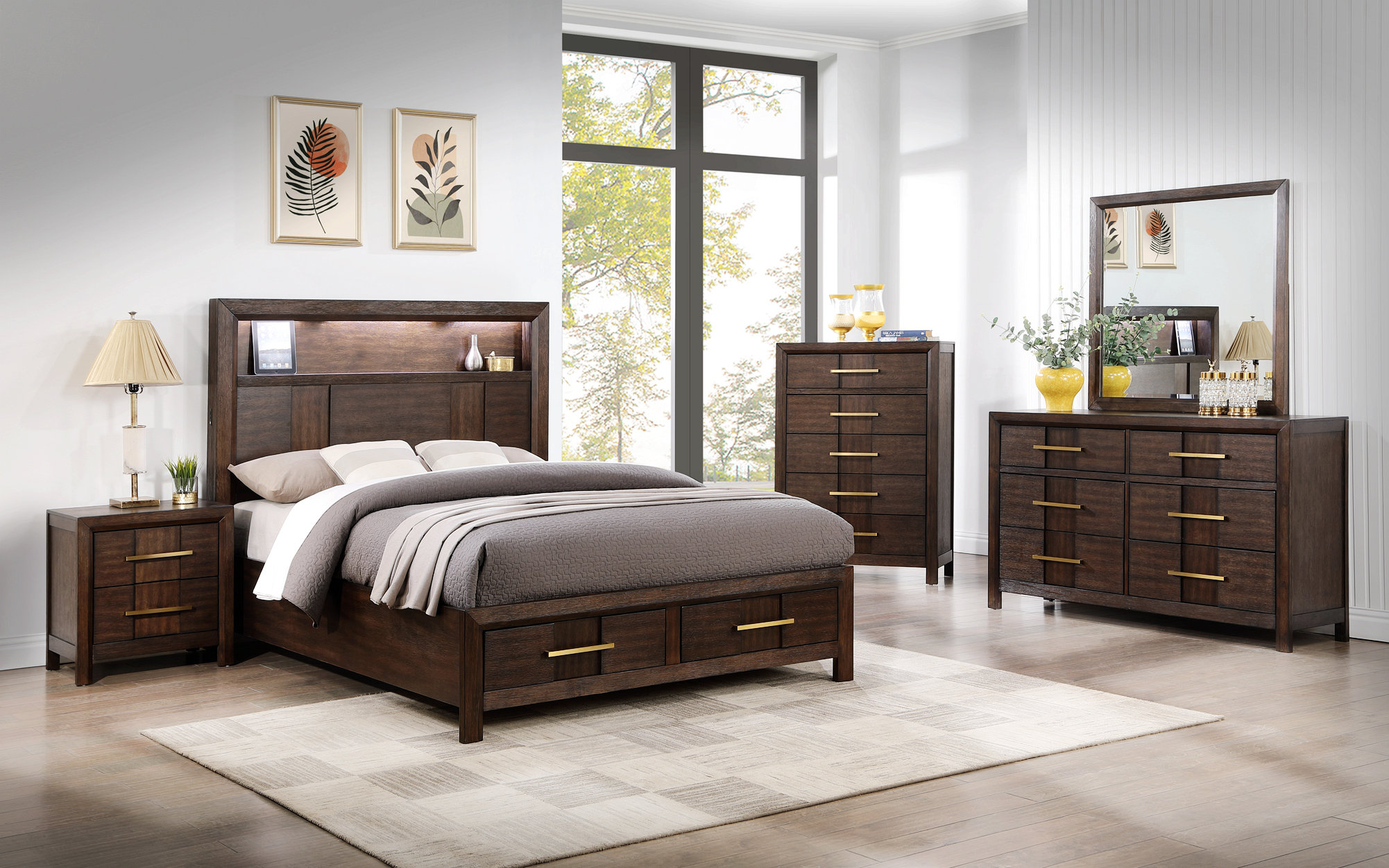 Brayden Studio® Bedroom Set, LED Headboard & USB Ports,Suitable For All ...