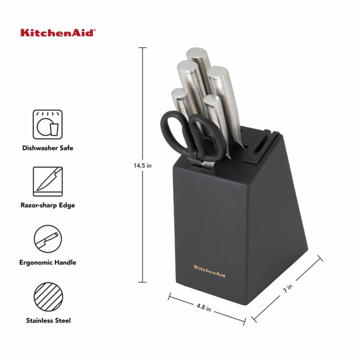 KitchenAid® Kitchenaid Gourmet Knife Block Set, 7 Piece | Wayfair