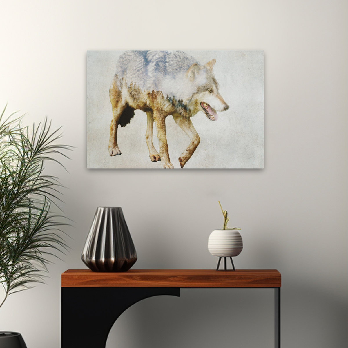 Union Rustic Wolf On The Prowl Nature Forest Animal Mixed Media Art ...