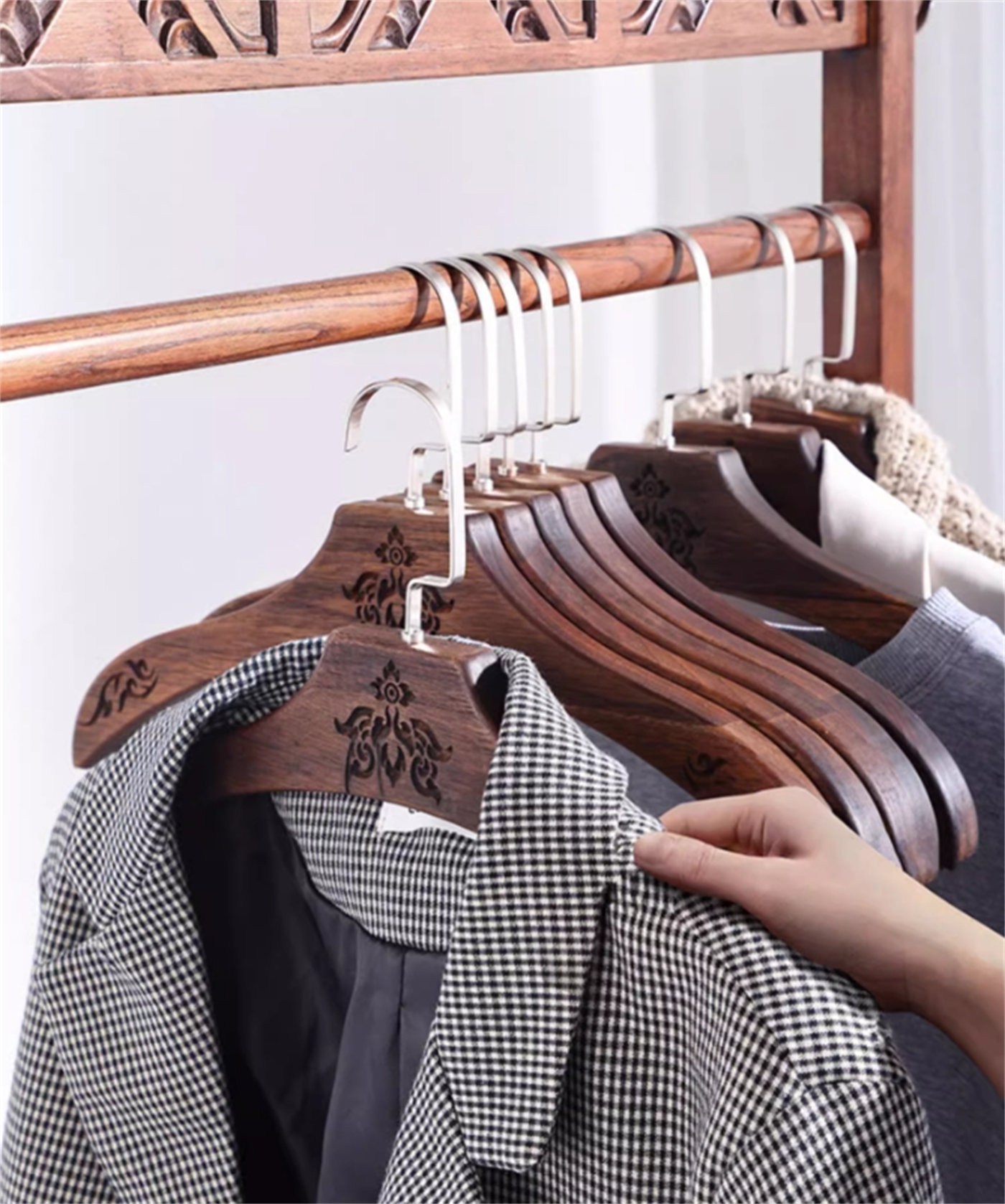 Rebrilliant Luxury Teak Wood Clothes Hanger with Vintage Carving | Wayfair