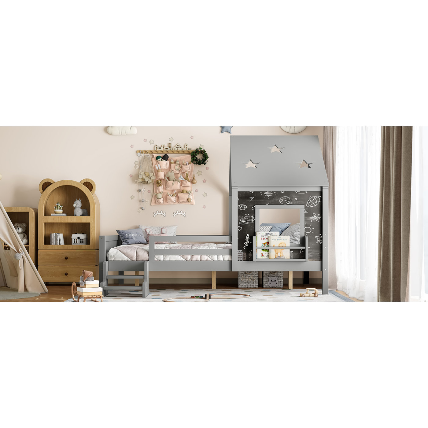 Latitude Run® Full House Beds With Low-Profile Stairs And A Window ...