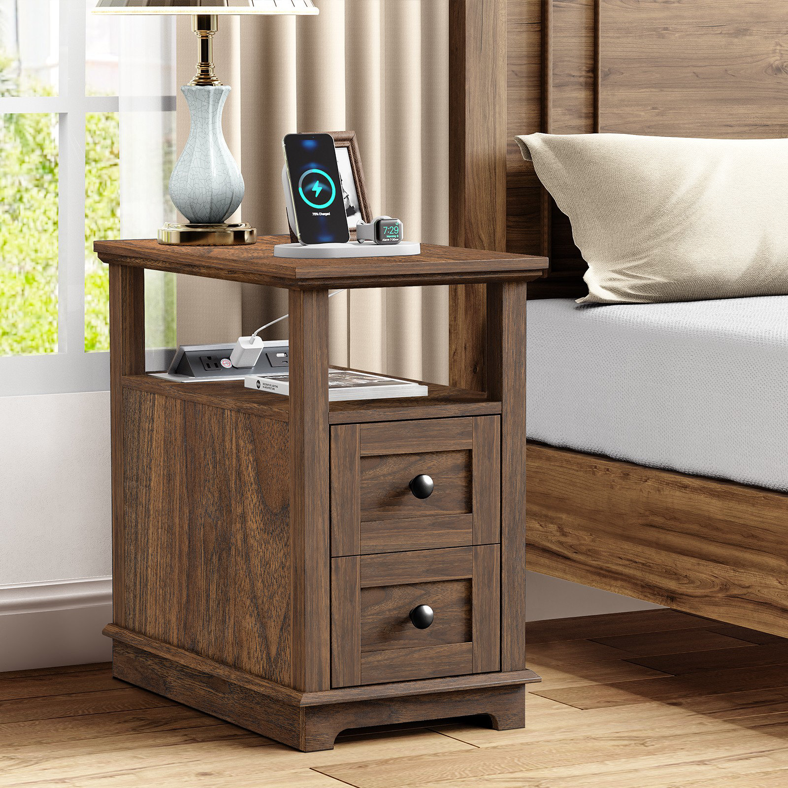 Millwood Pines 2 Drawers Bedroom Nightstands with Storage and Fast ...