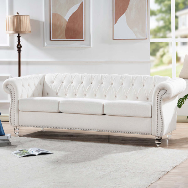 Alcott Hill® Elaiza 84.5" Rolled Arm Chesterfield Sofa, Rolled Arm ...