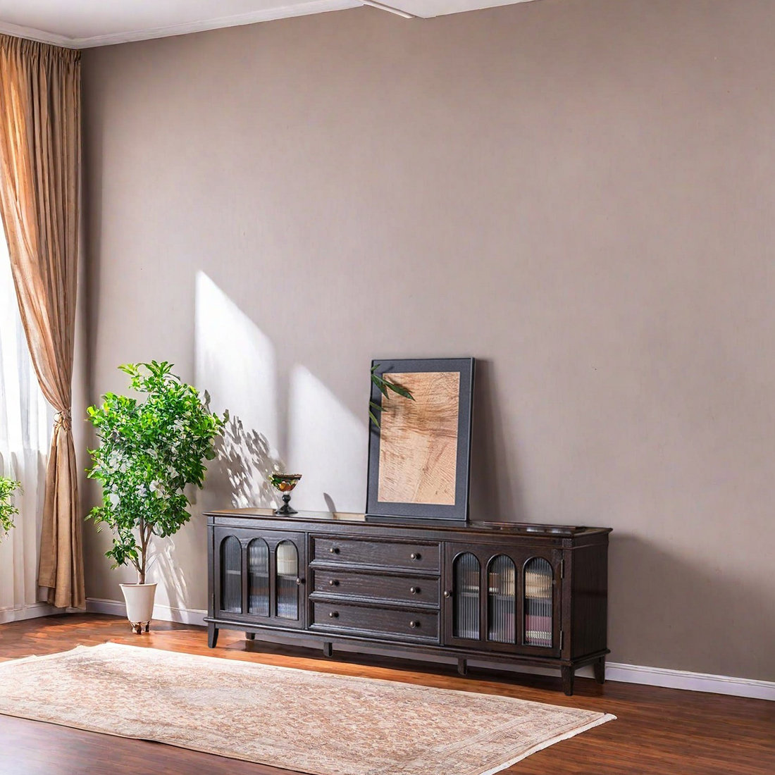Red Barrel Studio® Solid Ash Wood TV Stand with Arched Door Design ...