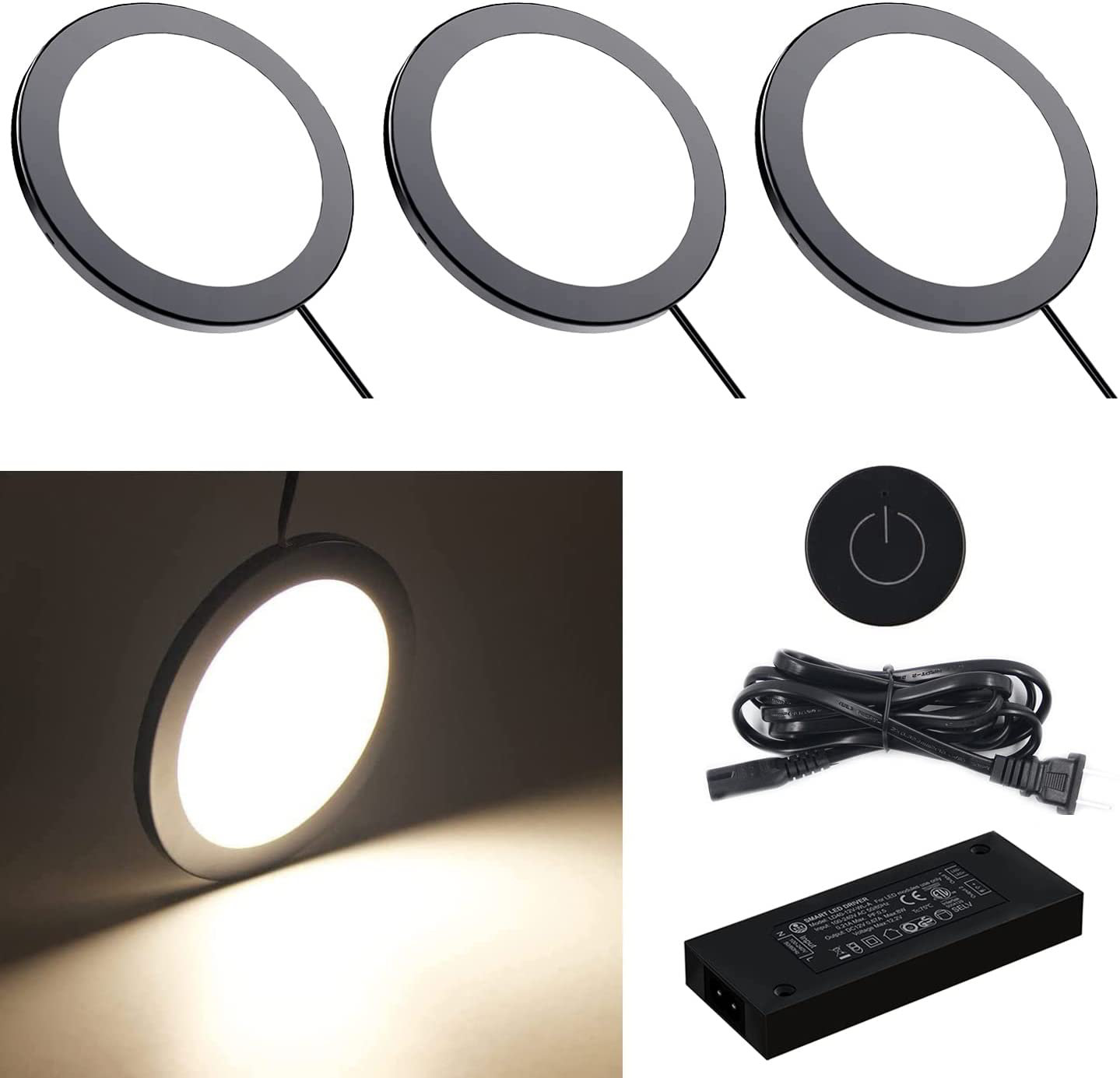 VST Ultra-Thin 8mm Under Cabinet Panel Lighting, 3Pcs 3.94inch Surface ...