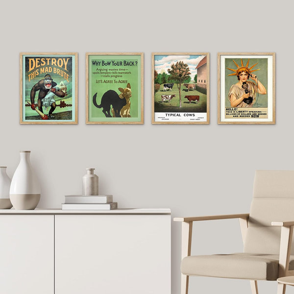SIGNLEADER 1920s Vintage Poster Art Deco Nouveau Framed 4 Pieces Print ...