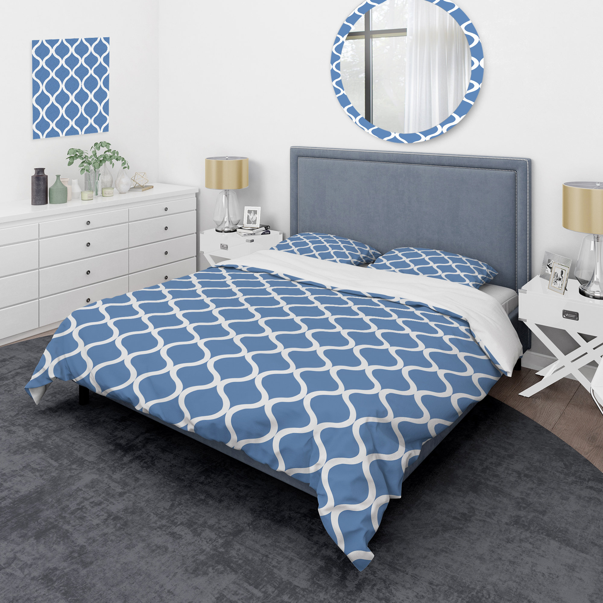 Design Art Blue Modern Trellis X - Modern Duvet Cover Set | Wayfair