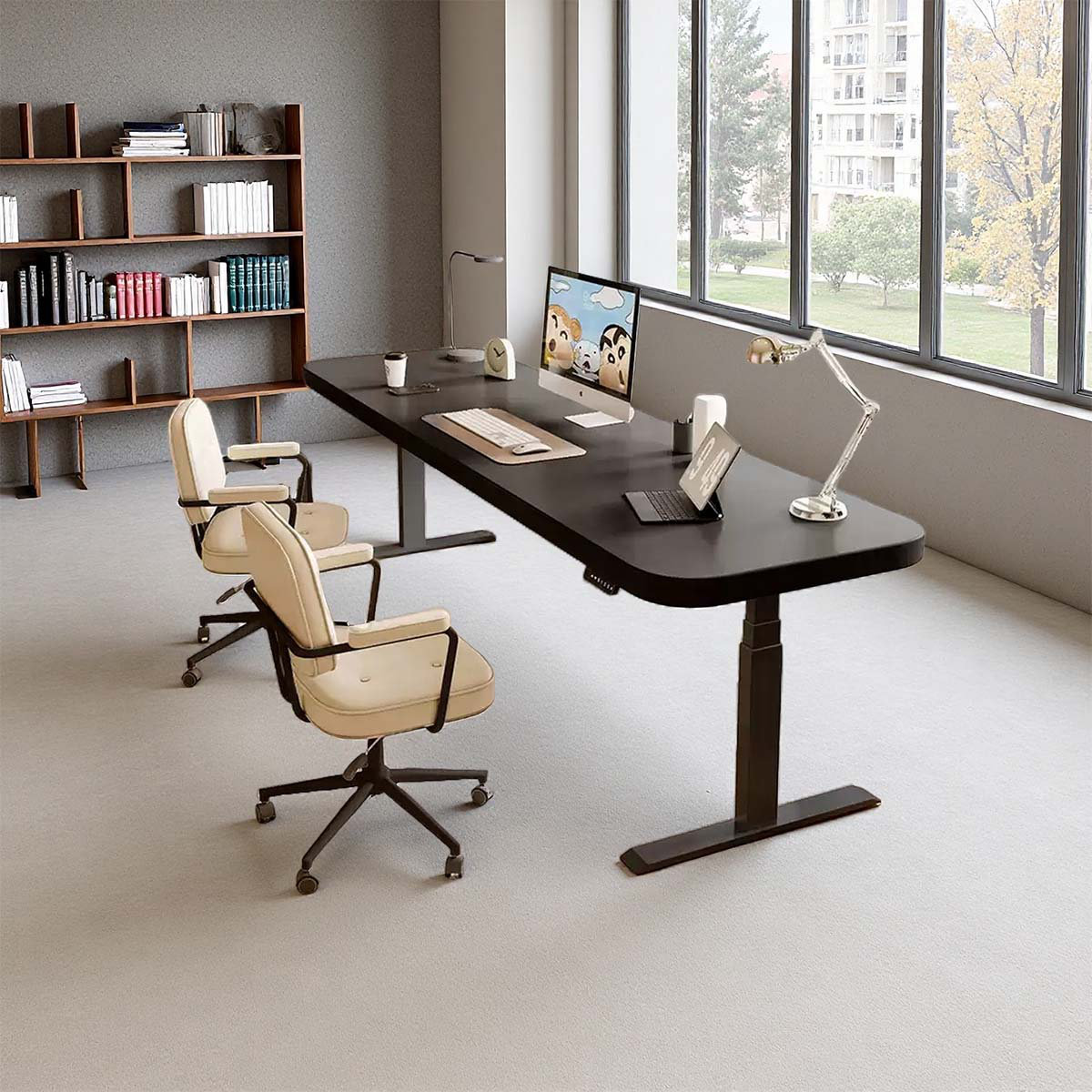 Inbox Zero Black solid wood height-adjustable table | Wayfair