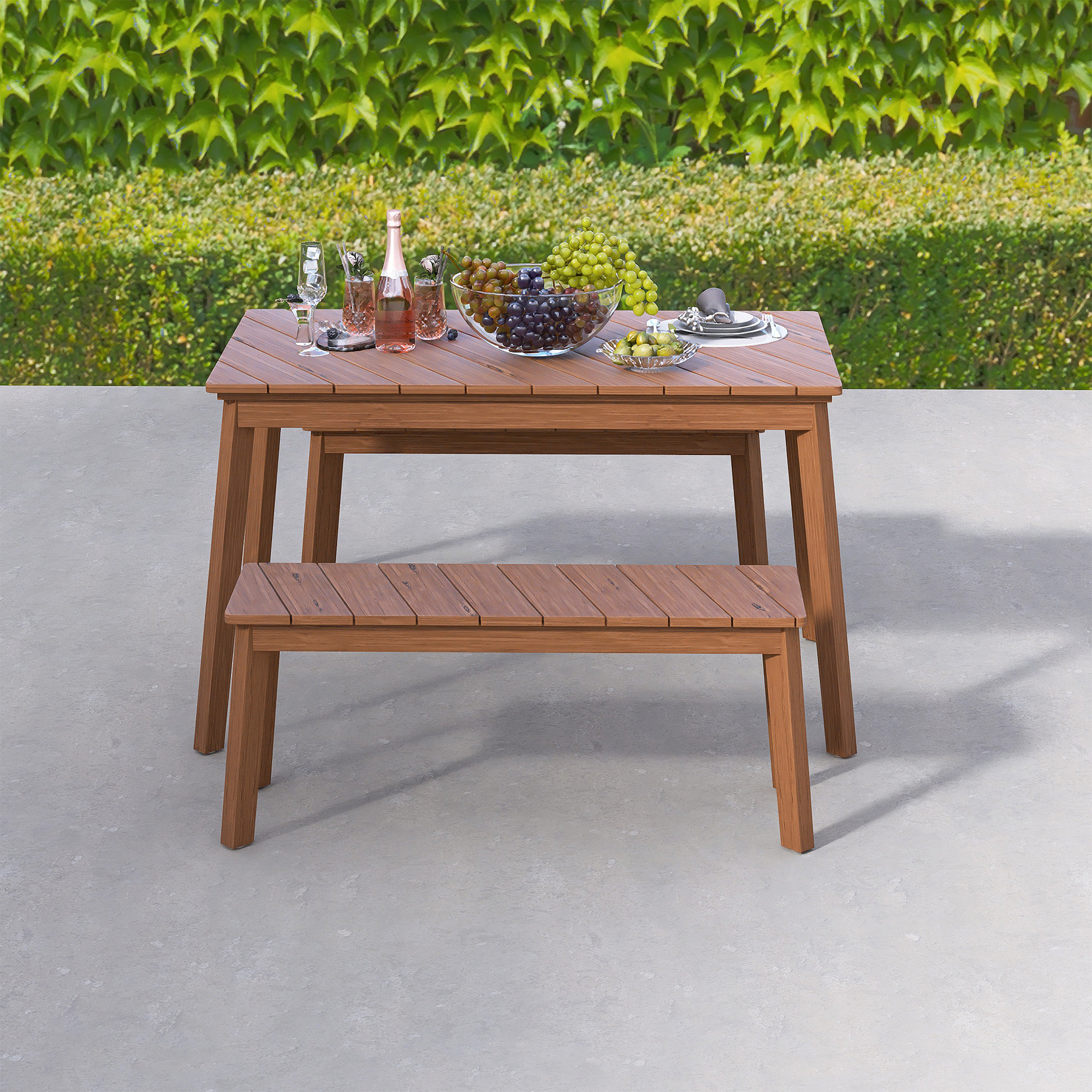 OBIVOX Acacia Wood Table Bench Dining Set For Outdoor & Indoor ...